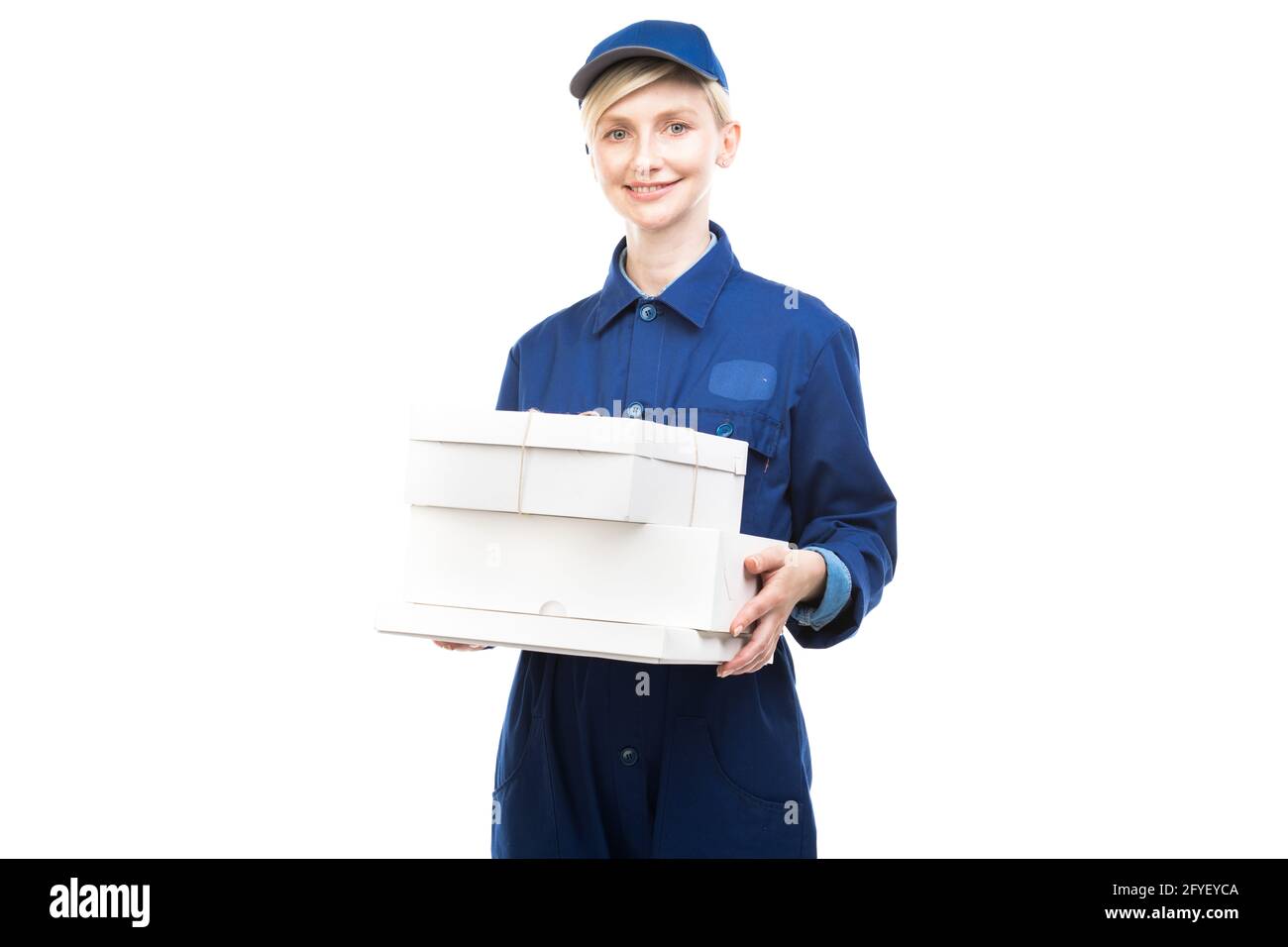 Horizontal medium portrait of modern beautiful Caucasian postal worker ...