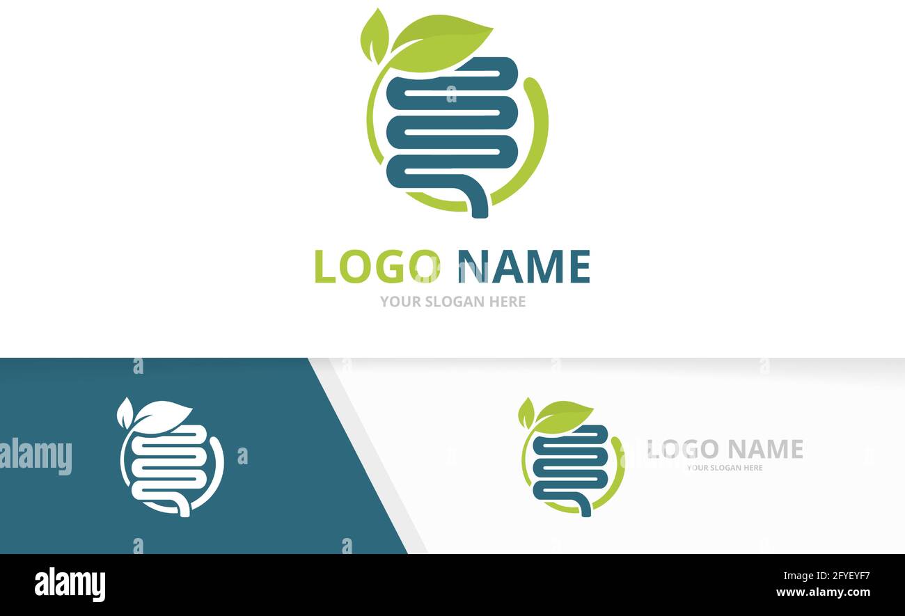 Vector intestine and leaves logo. Unique digestion logotype design ...