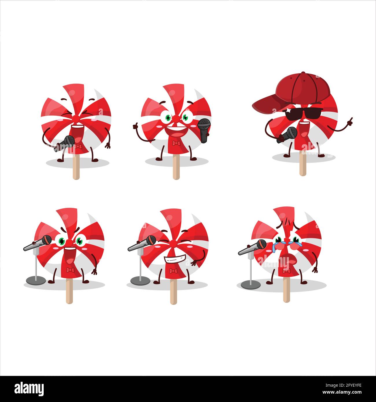 A Cute Cartoon design concept of red white peppermint lolipop singing a ...