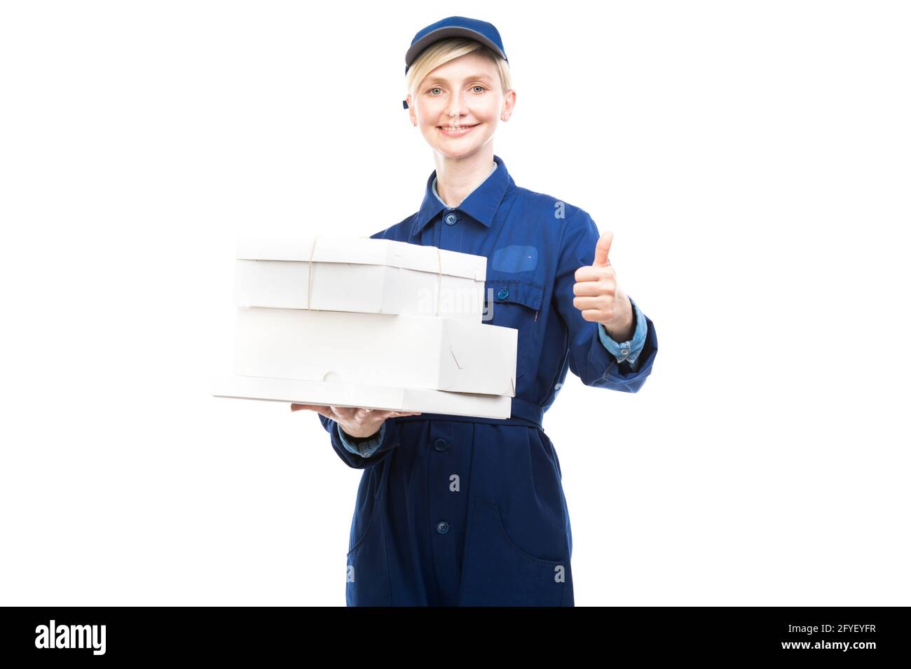Horizontal medium portrait of modern beautiful Caucasian postal worker ...