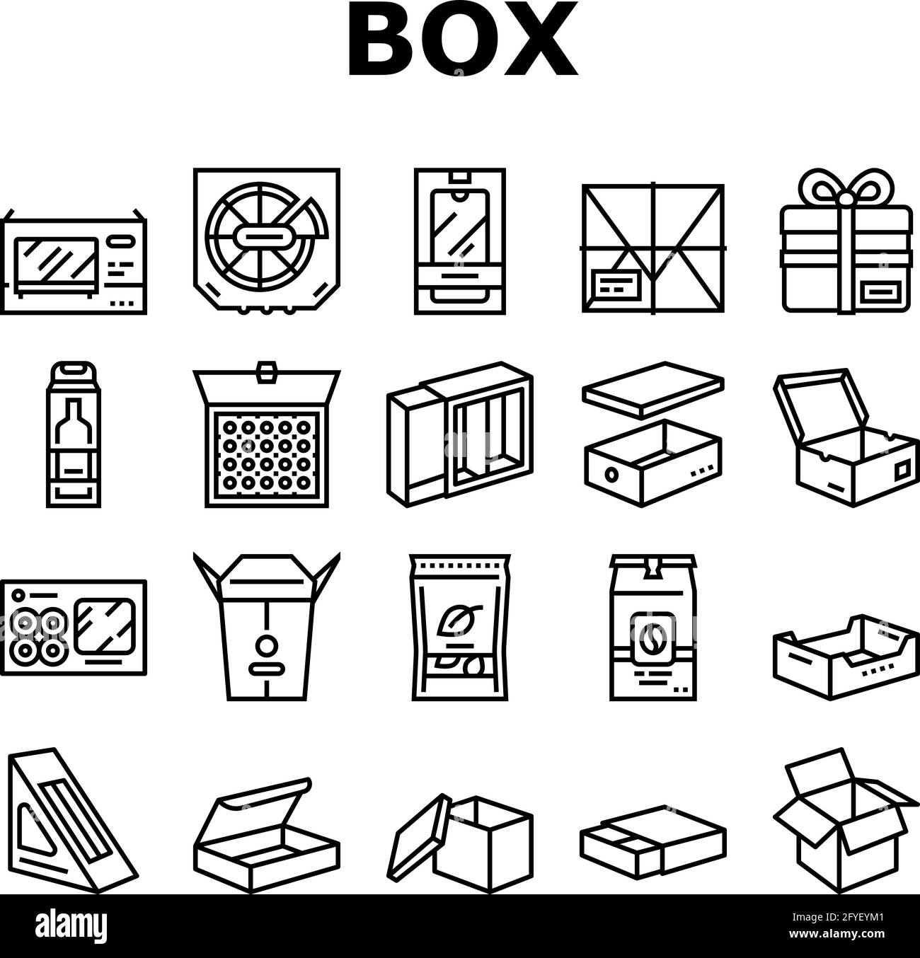 Box Carton Container Collection Icons Set Vector Stock Vector Image ...