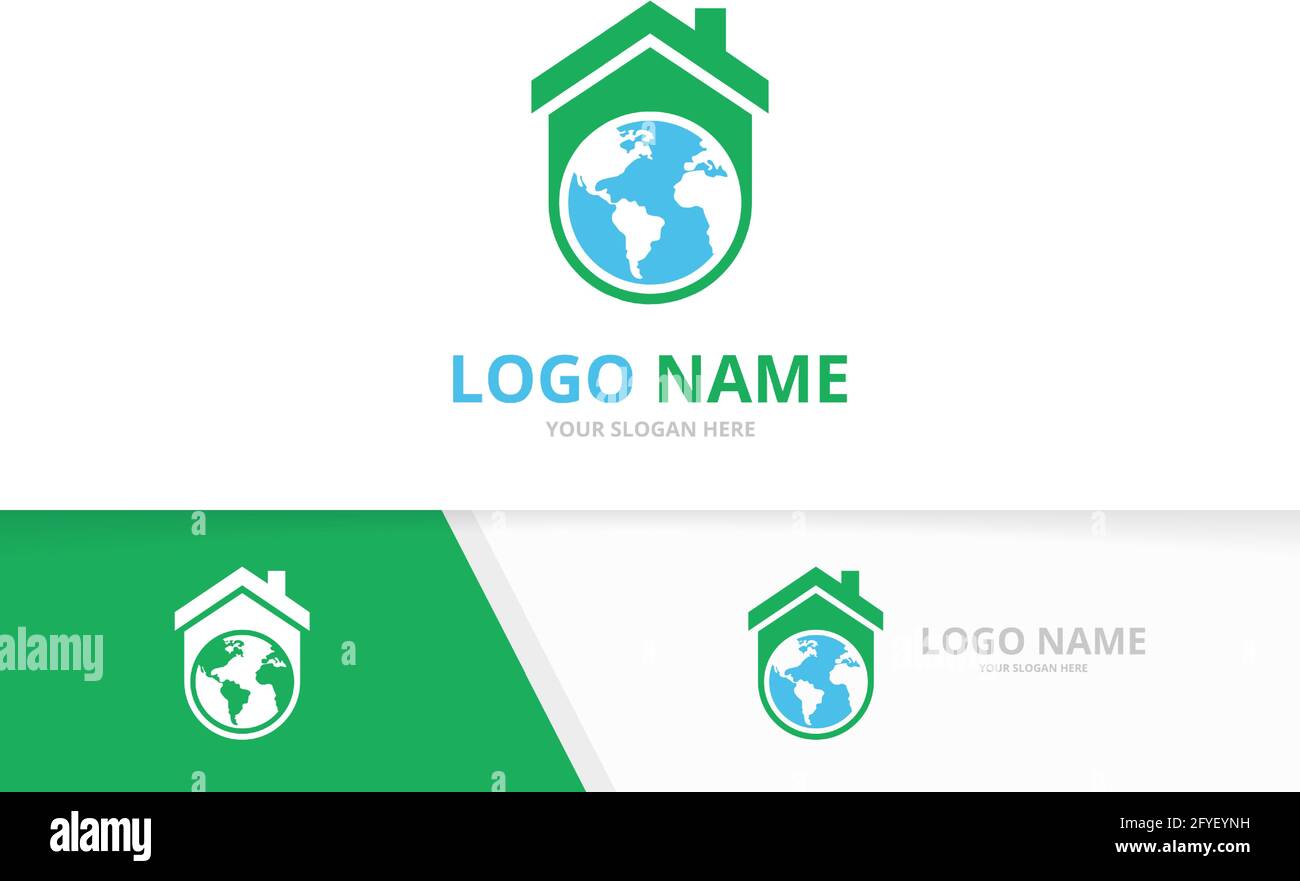 Vector real estate and globe logo combination. House and world logotype ...