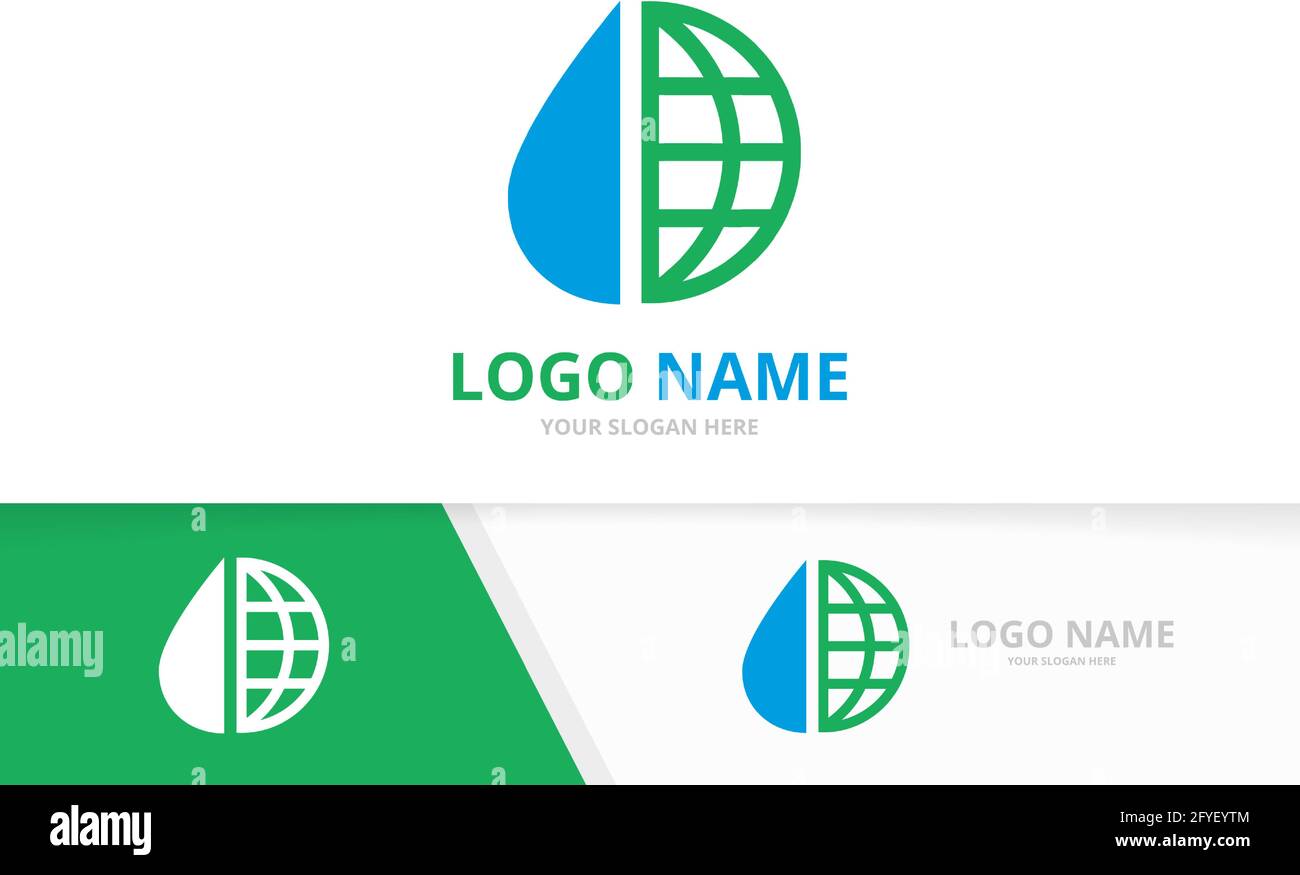 Vector water drop and earth logo combination. Unique globe logotype ...