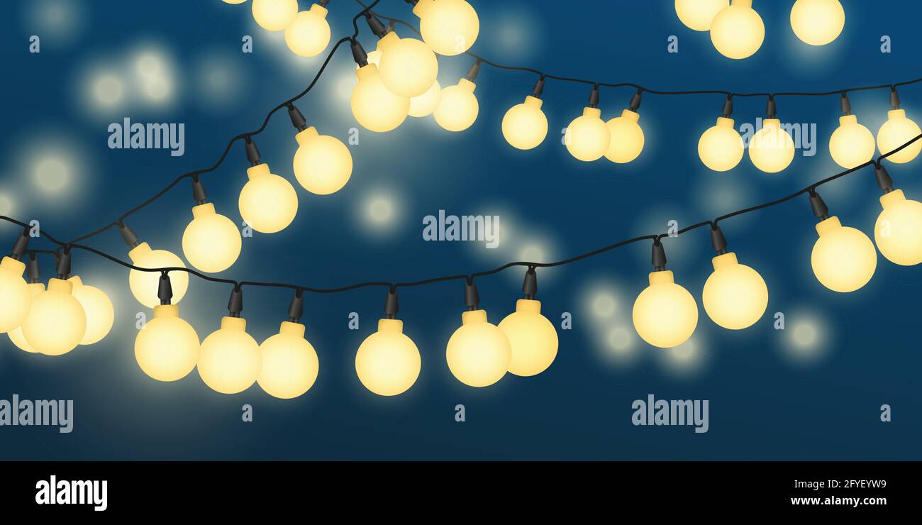 String lights in the night illustration banner Stock Photo - Alamy