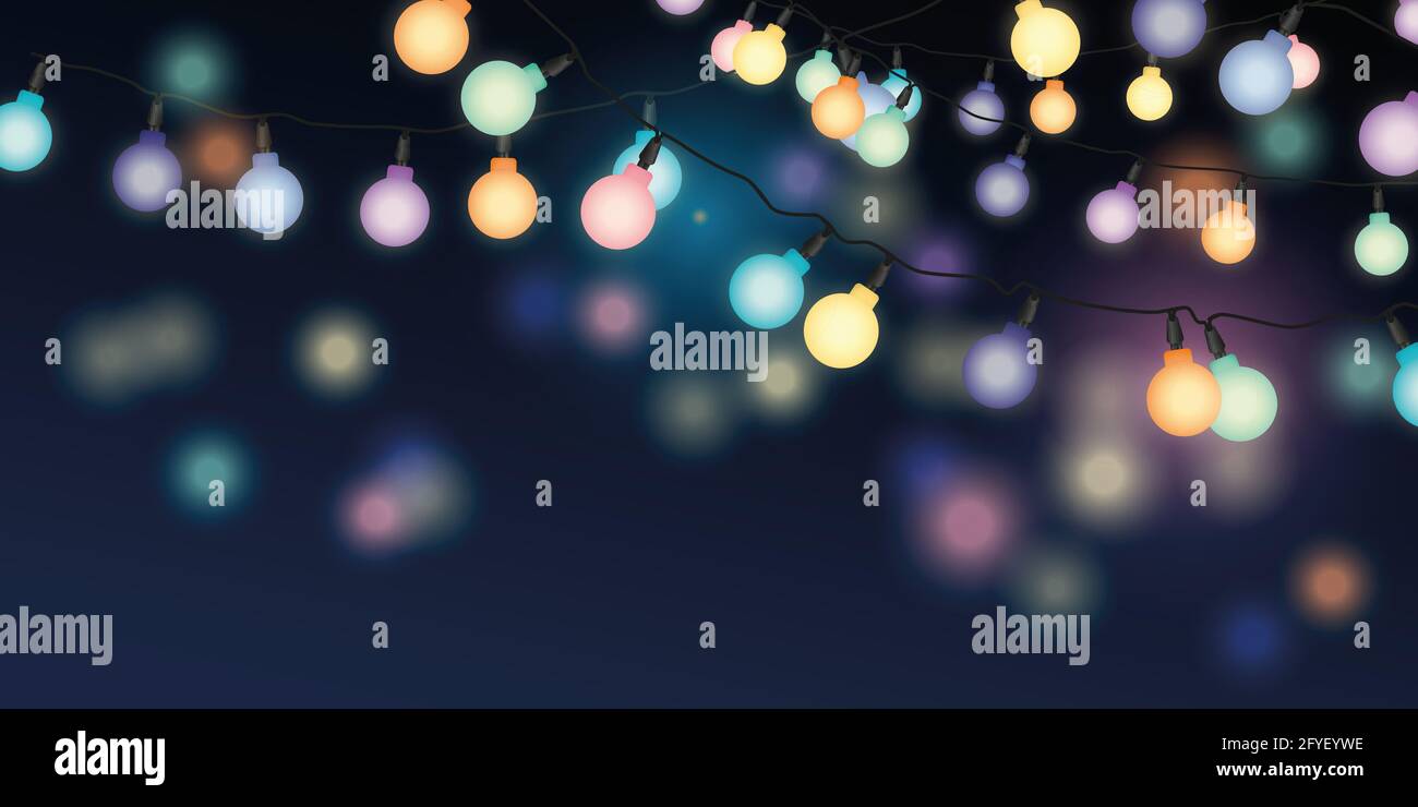 String lights in the night illustration banner Stock Photo - Alamy