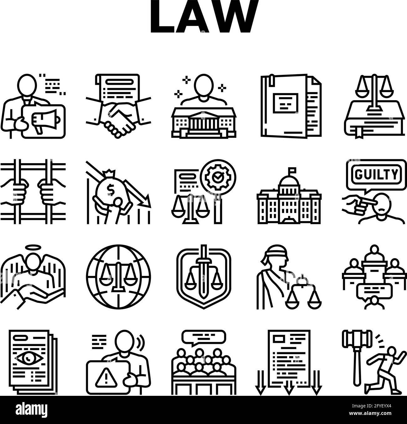 Law Notary Advising Collection Icons Set Vector Stock Vector Image ...