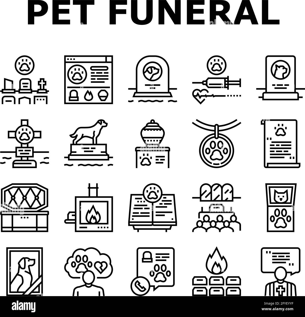 Pet Funeral Cemetery Collection Icons Set Vector Stock Vector Image ...