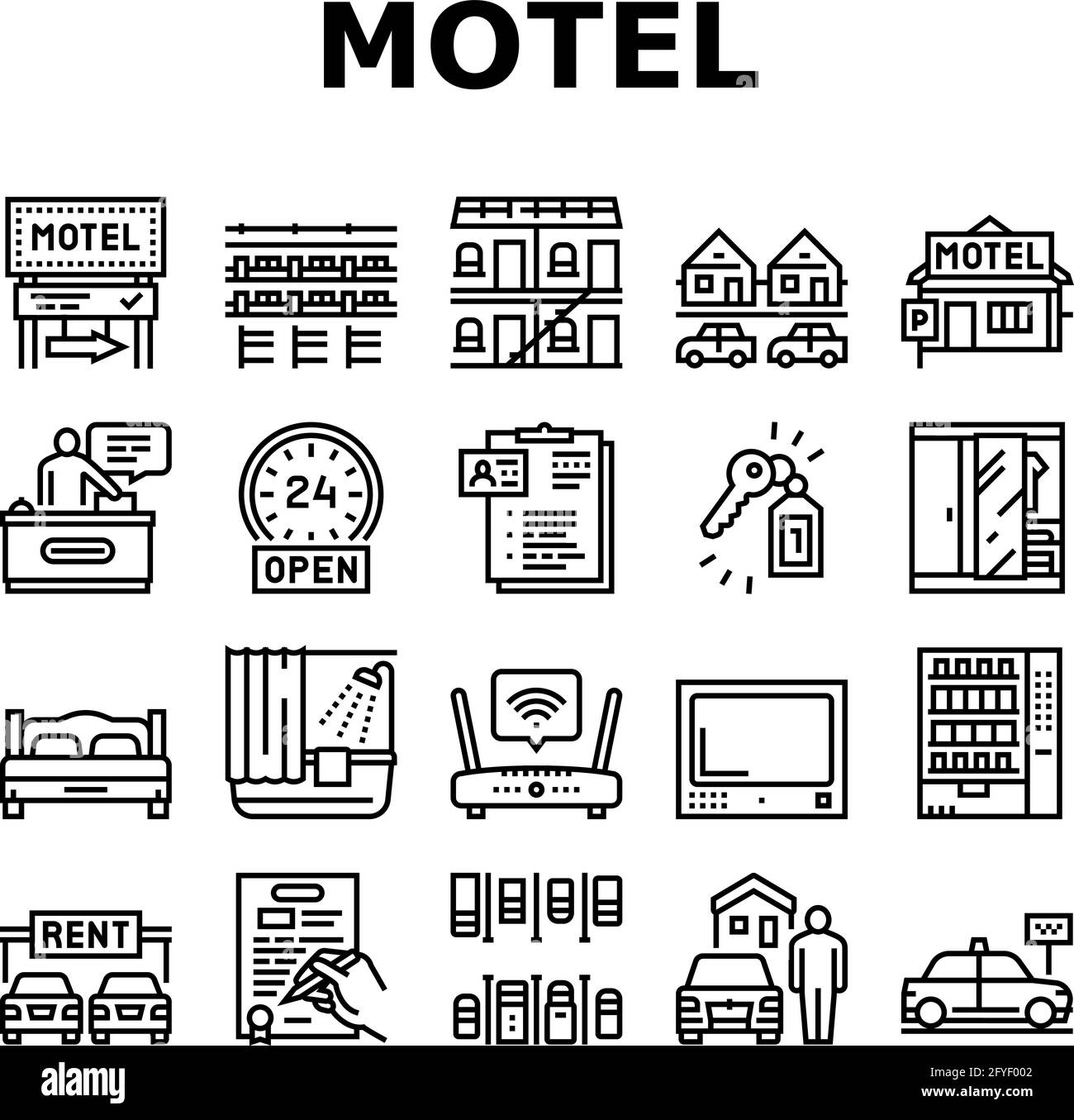 Motel Comfort Service Collection Icons Set Vector Stock Vector Image ...