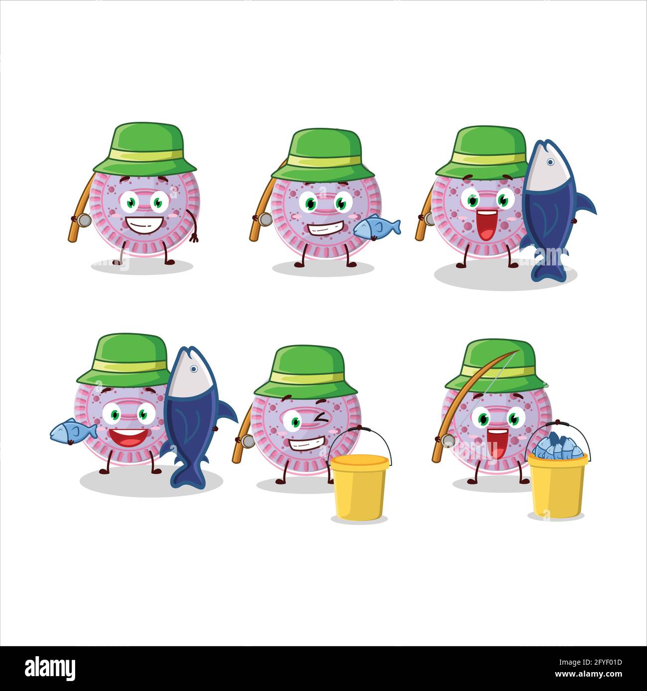 A fisherman strawberry biscuit cartoon picture catch a big fish. Vector ...