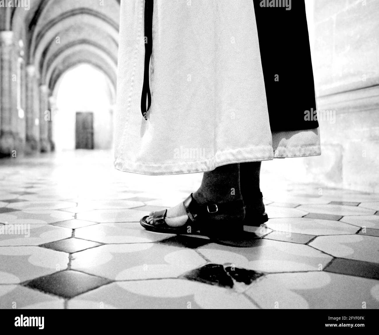 FRANCE. ORNE (61) CISTERCIAN ABBEY OF LA TRAPPE. MONK IN THE CLOISTER ...