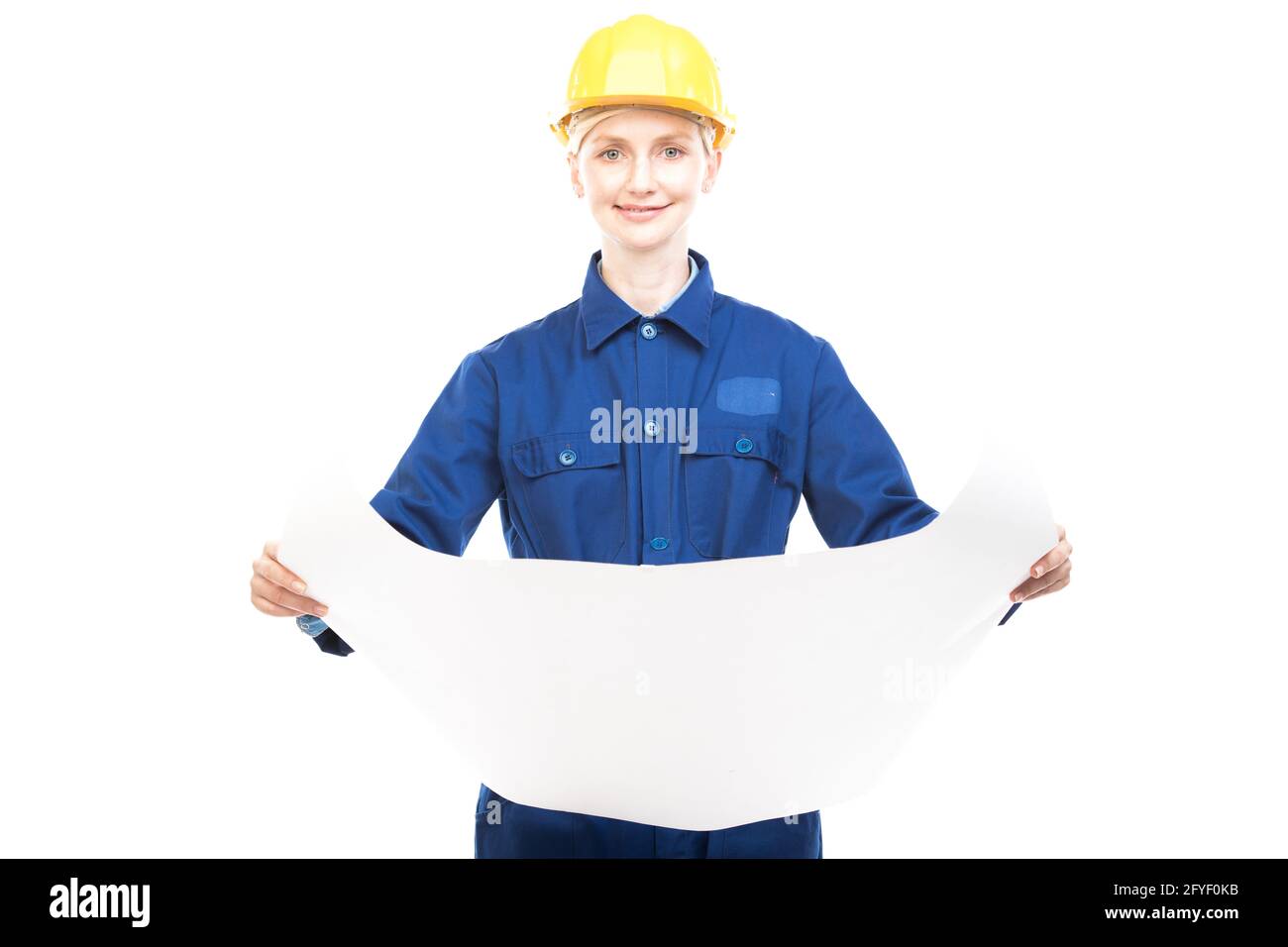 Horizontal medium portrait of modern professional female construction ...