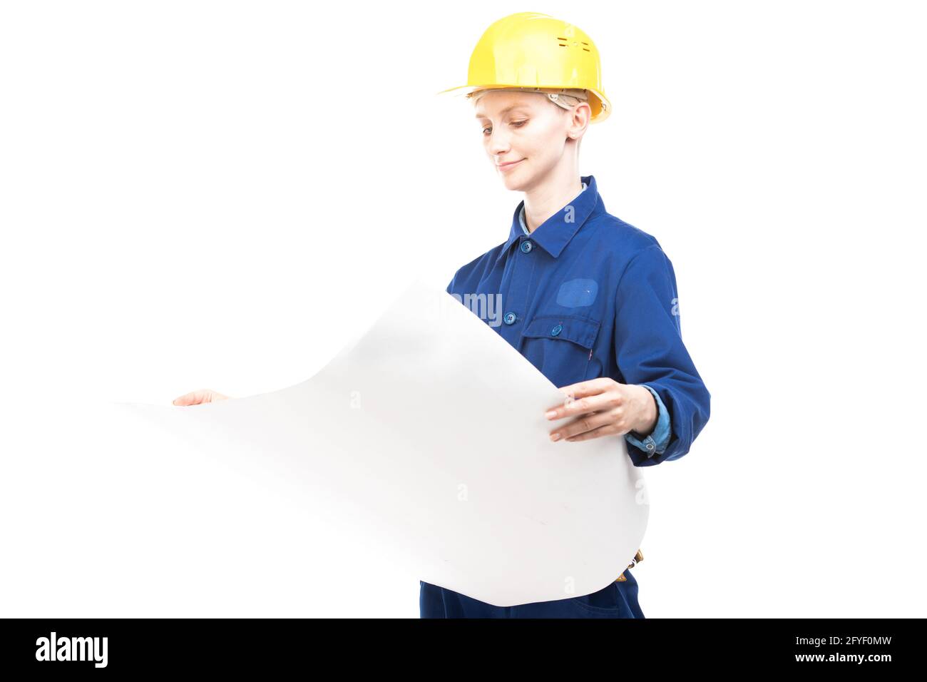 Horizontal medium portrait of modern professional female construction ...