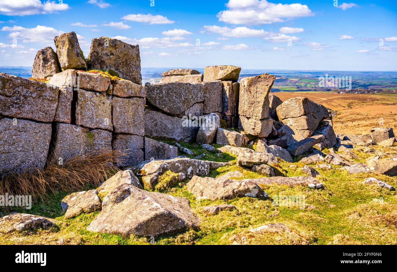 Granite outcrops on Doe Tor, near Lydford, Dartmoor National Park ...