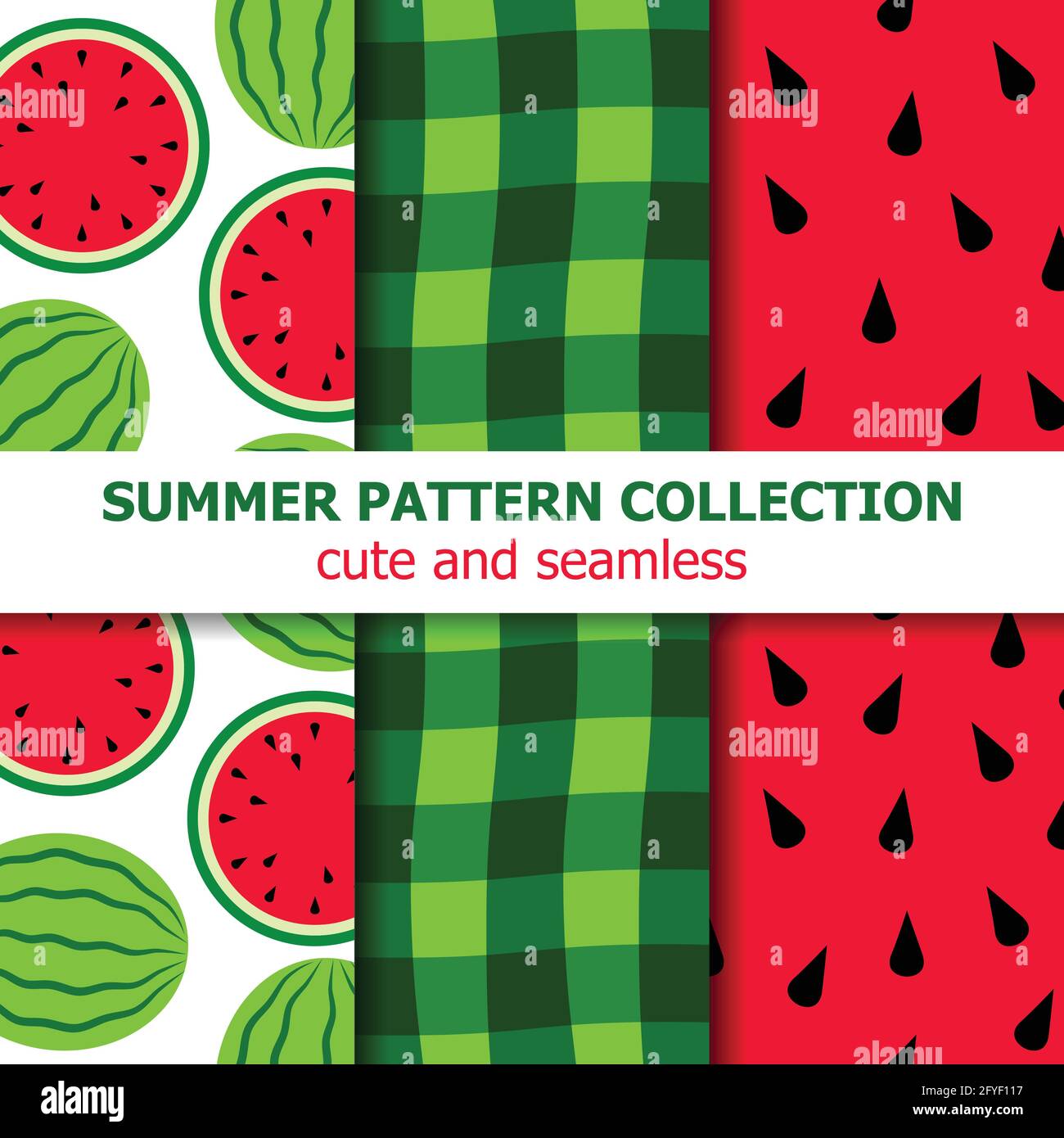 Cute summer pattern collection. Watermelon theme. Summer banner. Vector ...