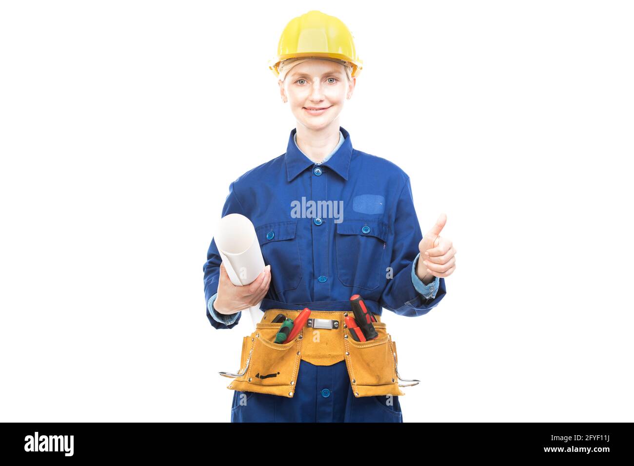 Horizontal medium portrait of modern professional female construction ...
