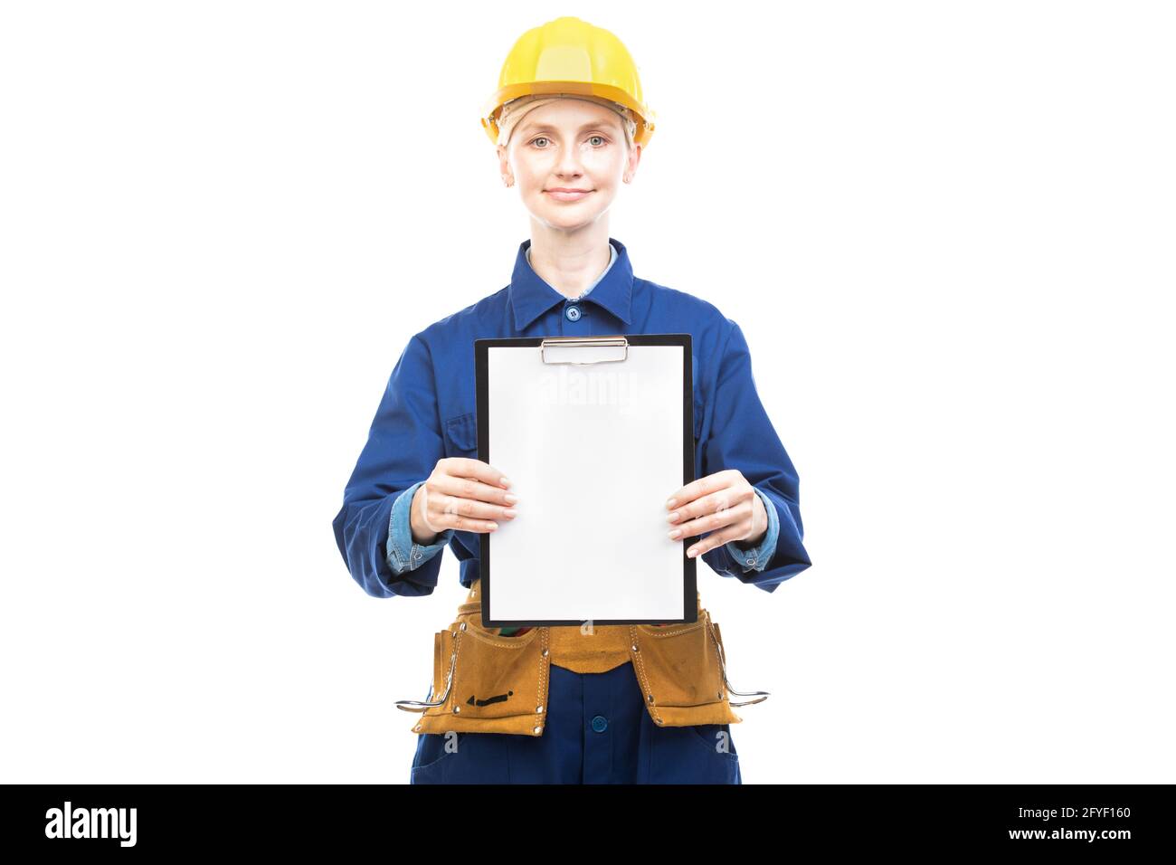 Horizontal medium portrait of modern professional female construction ...