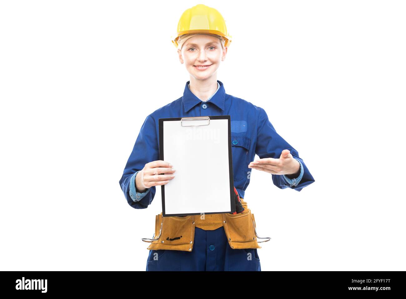Horizontal medium portrait of modern professional female construction ...