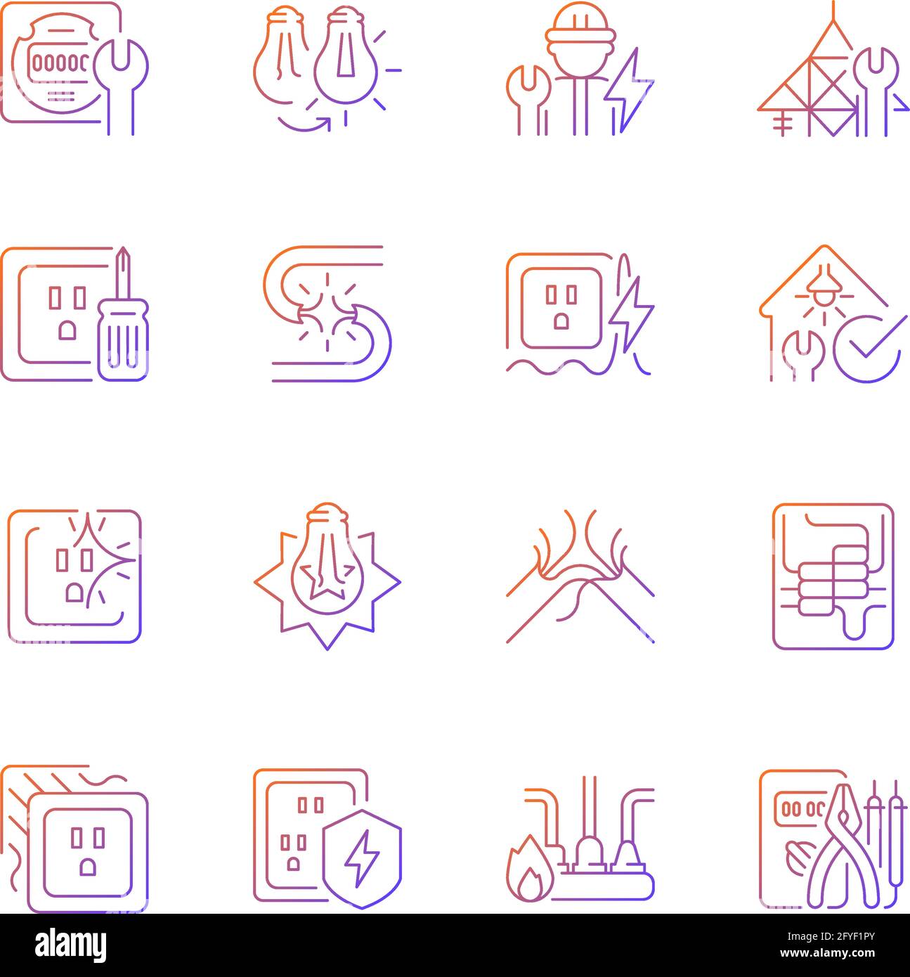 Electrician service gradient linear vector icons set Stock Vector Image & Art - Alamy