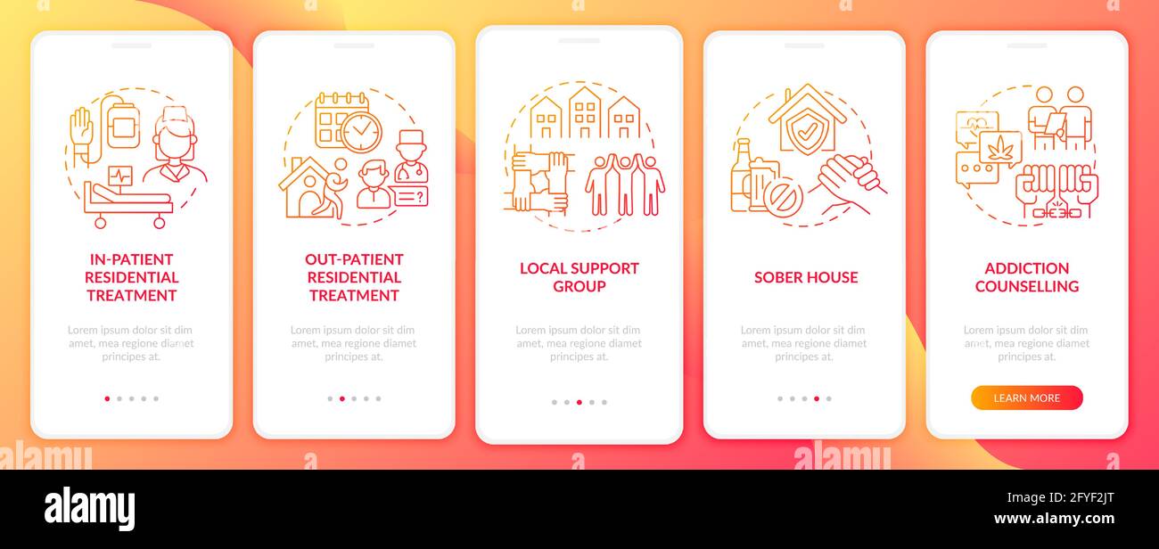 Rehabilitation Types Onboarding Mobile App Page Screen With Concepts Stock Vector Image And Art