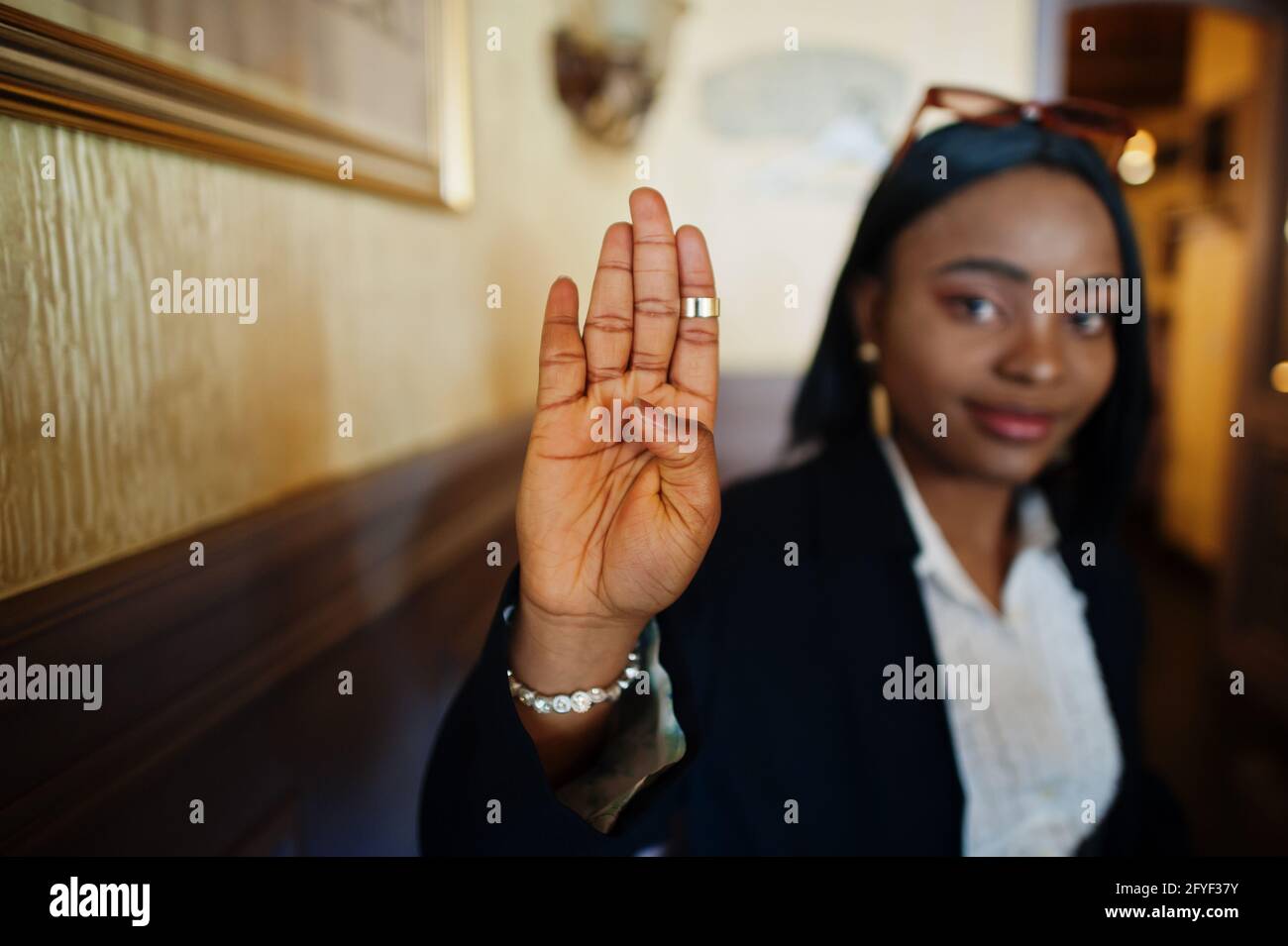 Young deaf mute african american woman using sign language Stock Photo ...