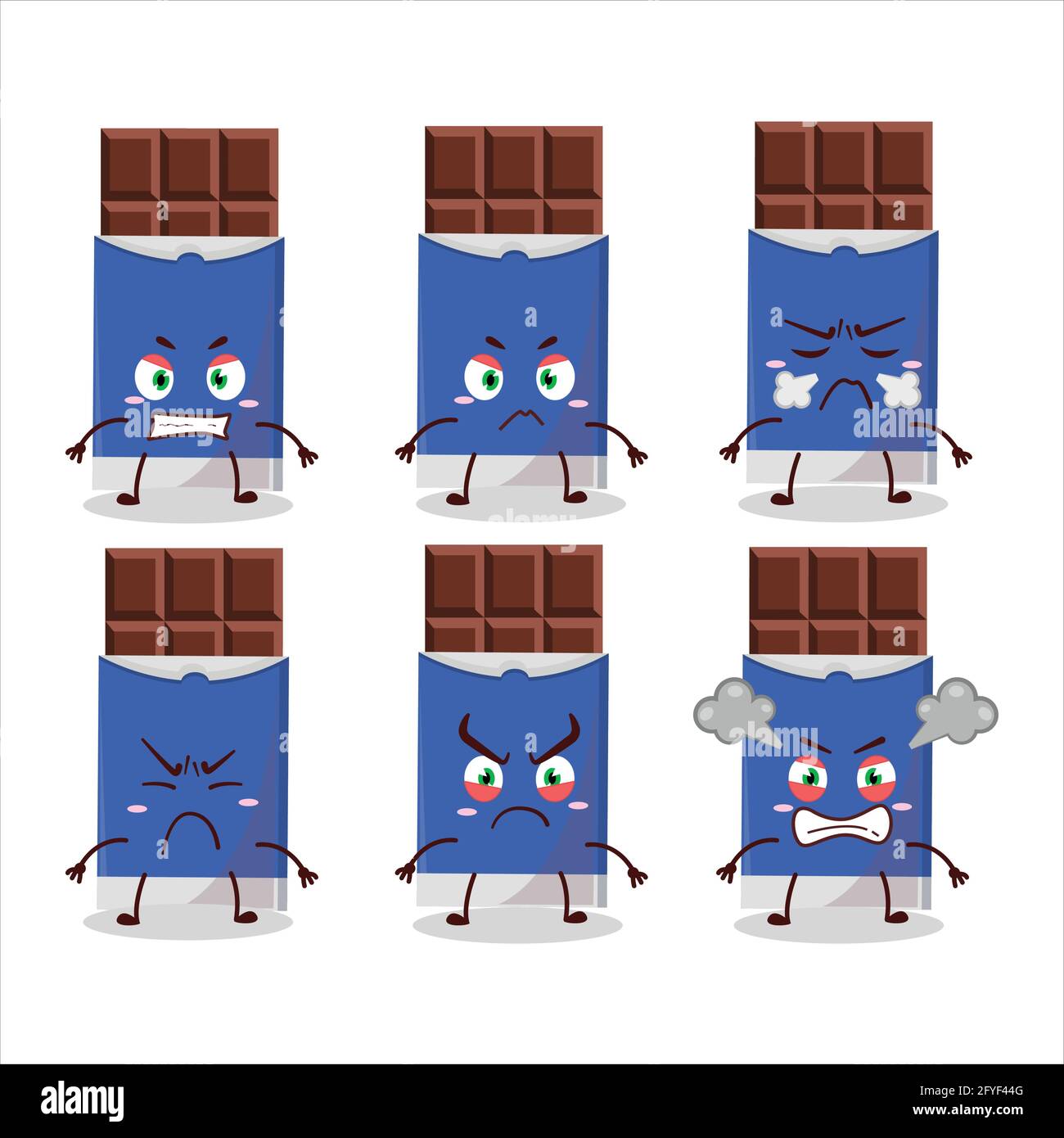 Chocolate bar cartoon character with various angry expressions. Vector ...