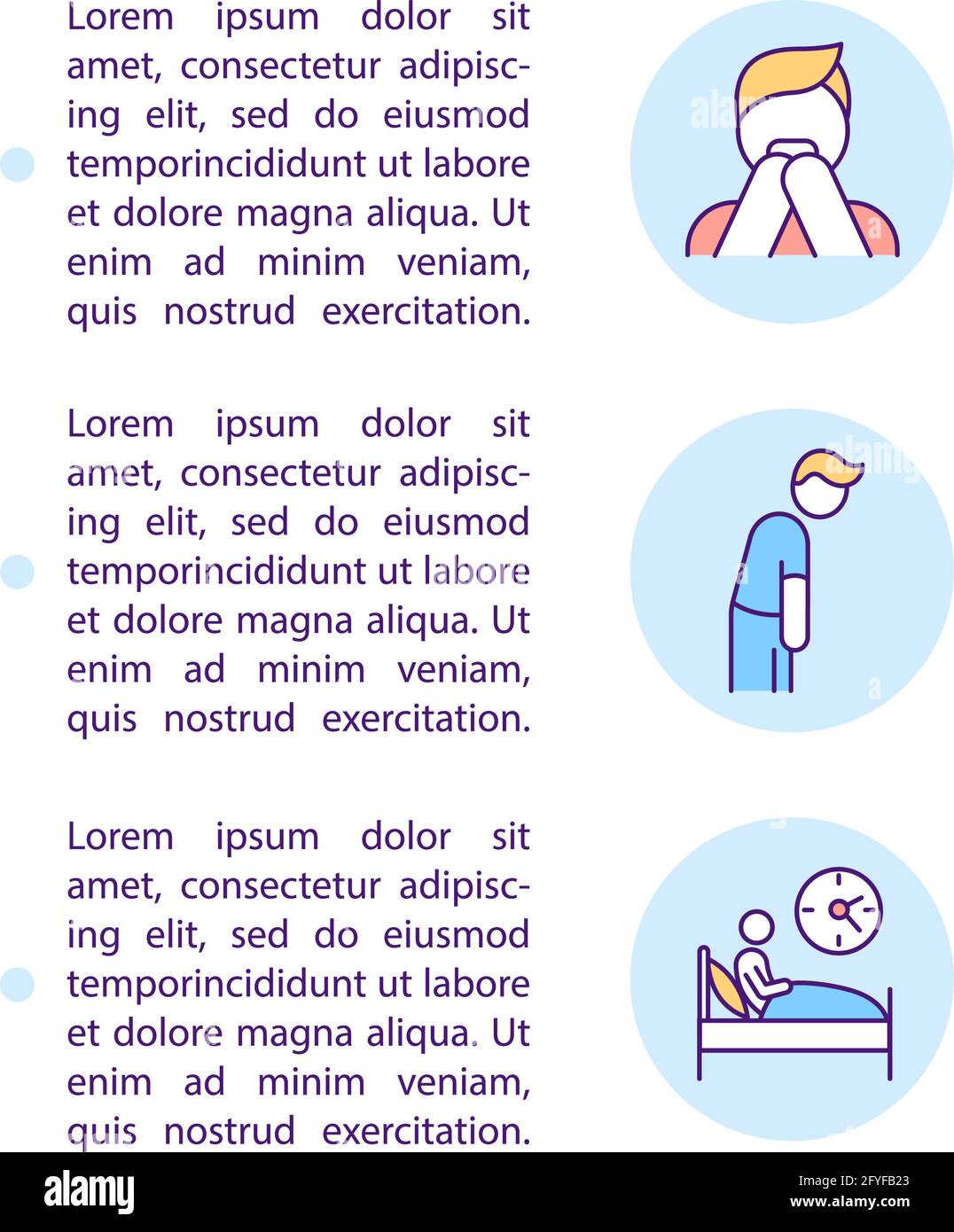 Sleep disorder from depression concept line icons with text Stock ...