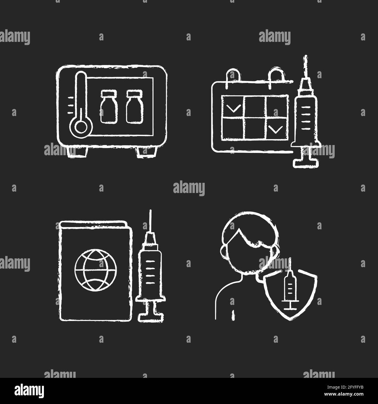Vaccine shot chalk white icons set on black background Stock Vector ...