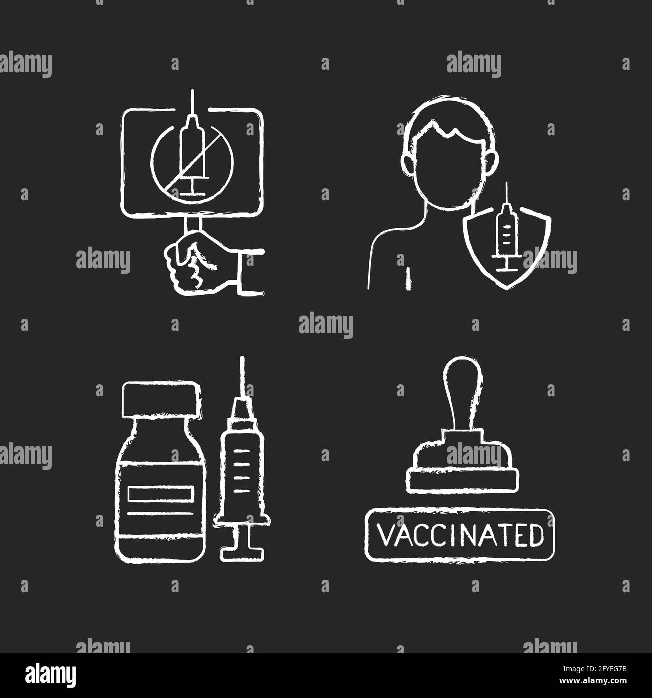 Immunization against virus chalk white icons set on black background ...