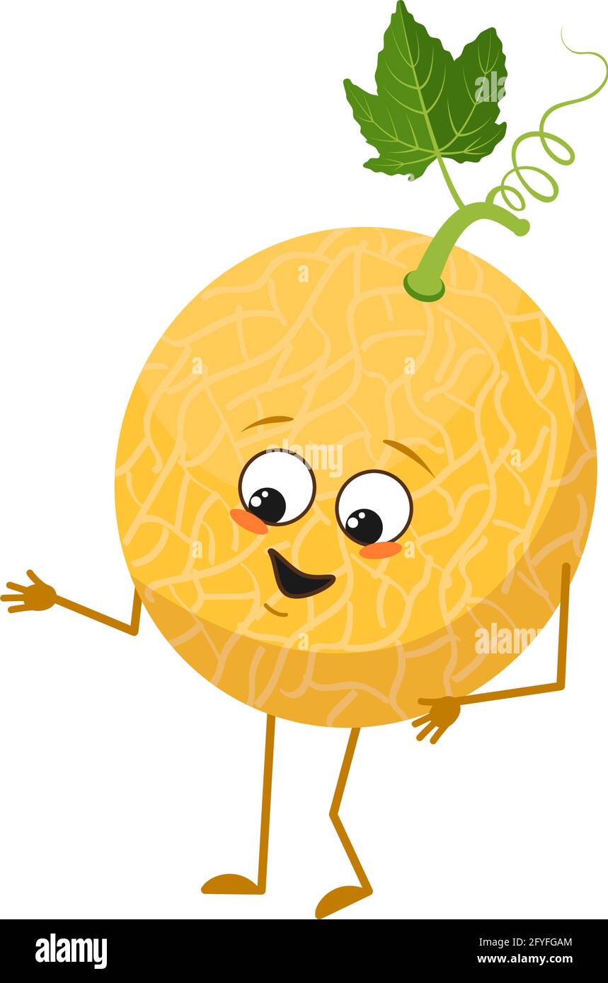 Cute melon character with joy emotions, smiling face, happy eyes, arms ...