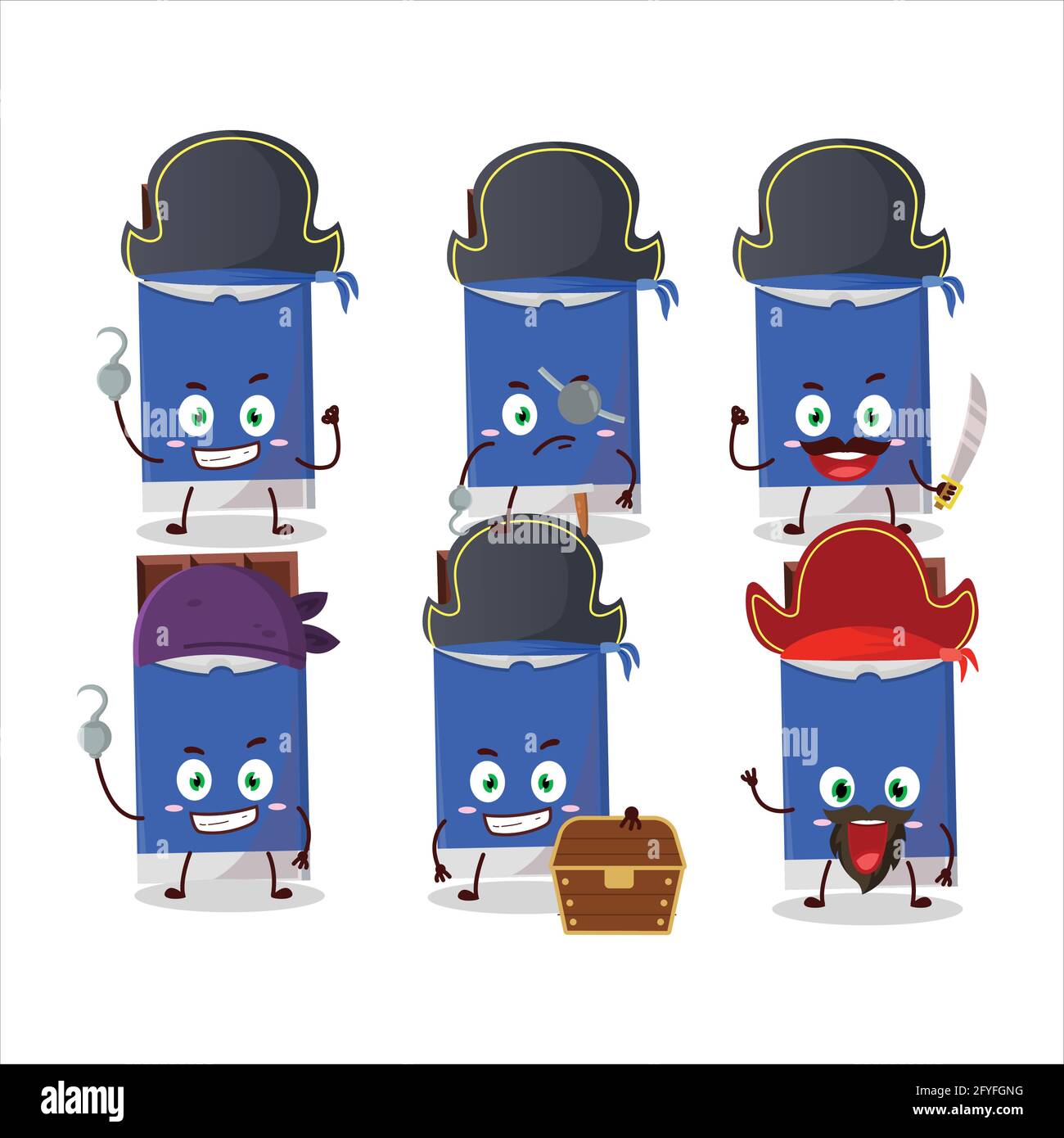 Cartoon character of chocolate bar with various pirates emoticons ...