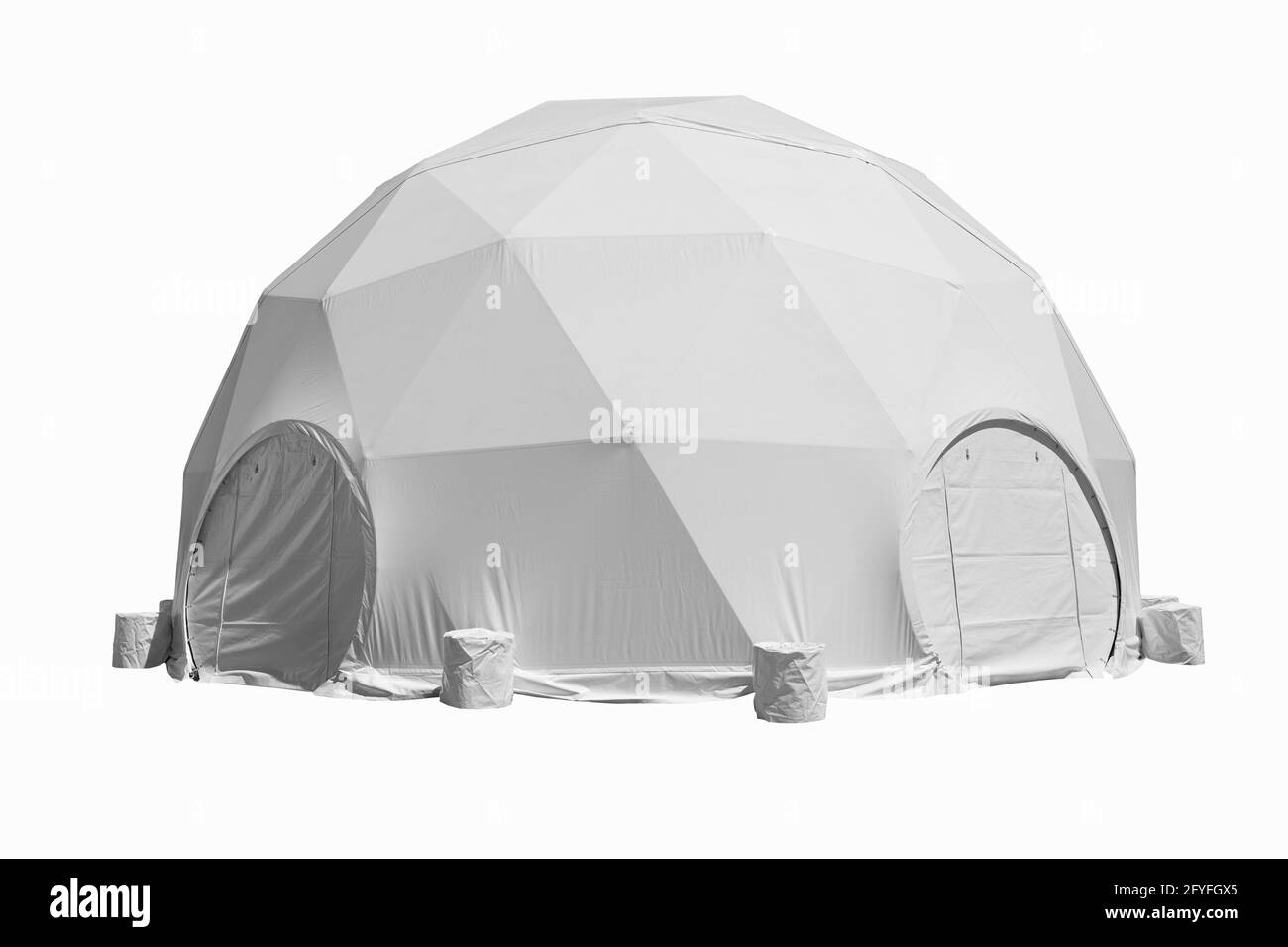 Space base structure, white round plastic tent on white background ...