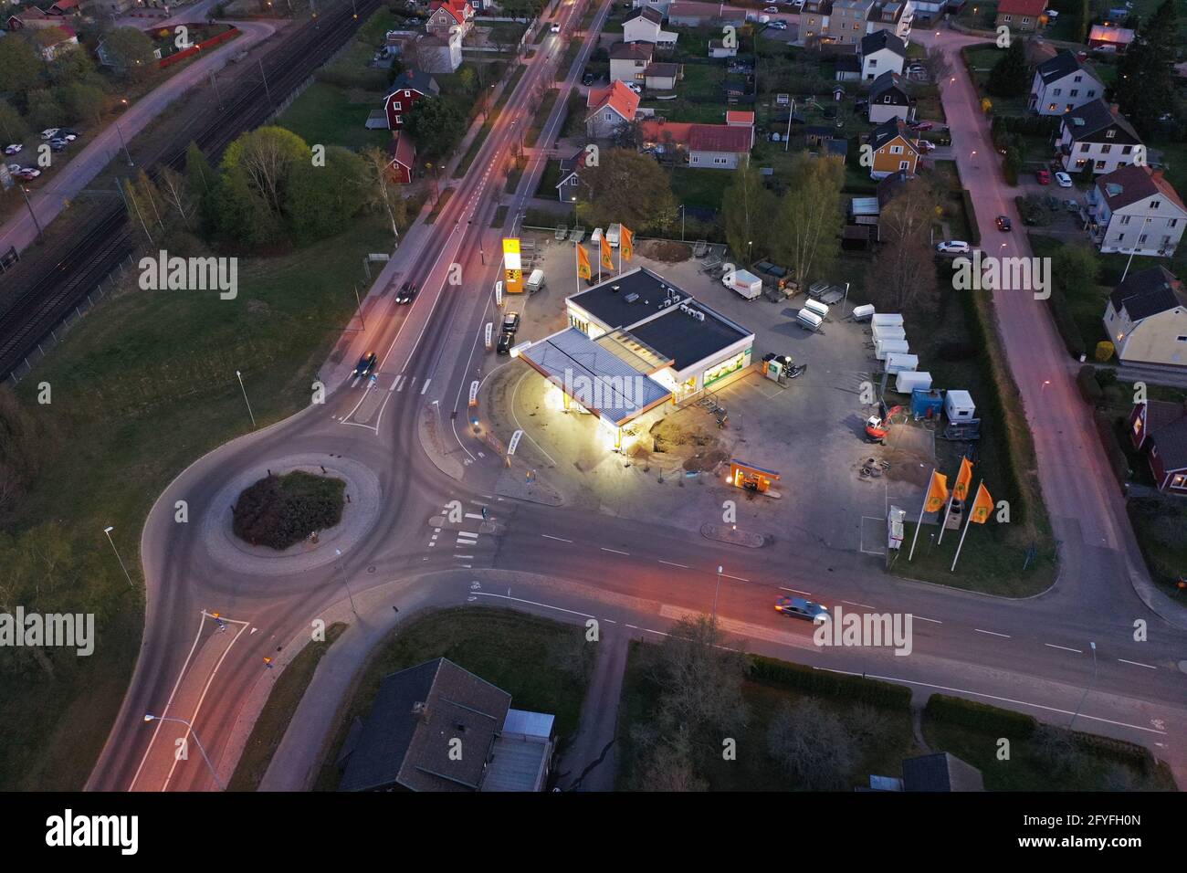 Aerial view, Preem gas station, in a city, Motala, Sweden Stock Photo ...
