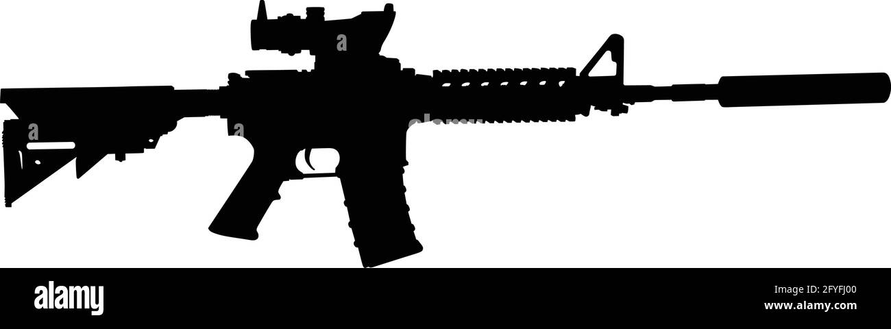 Vector image silhouette of modern military assault rifle symbol ...