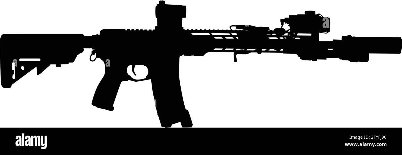 Vector image silhouette of modern military assault rifle symbol ...