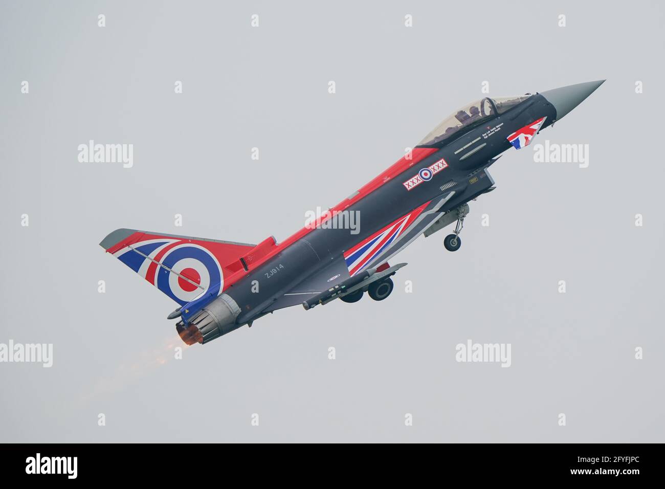 A Eurofighter Typhoon painted with the Union flag design takes off for ...