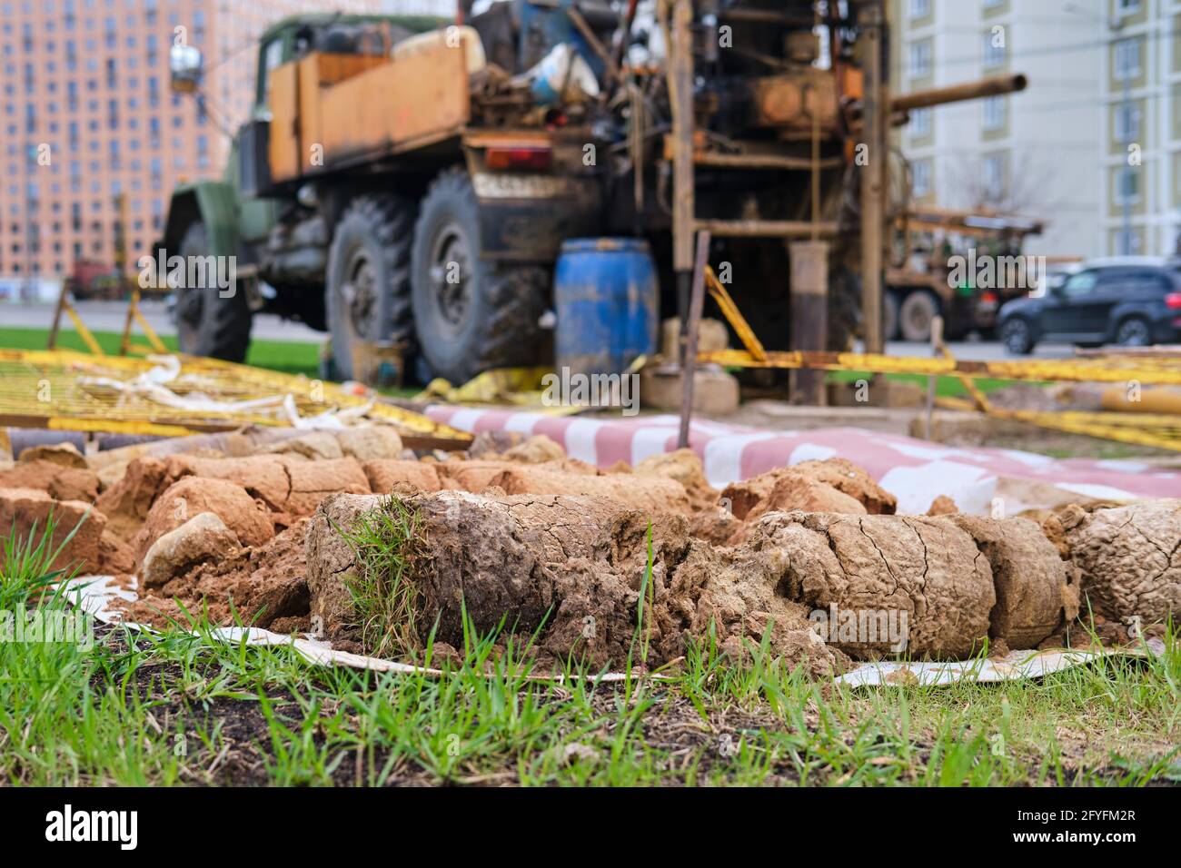 Drilling rig and soil samples for analysis for geological surveys for ...