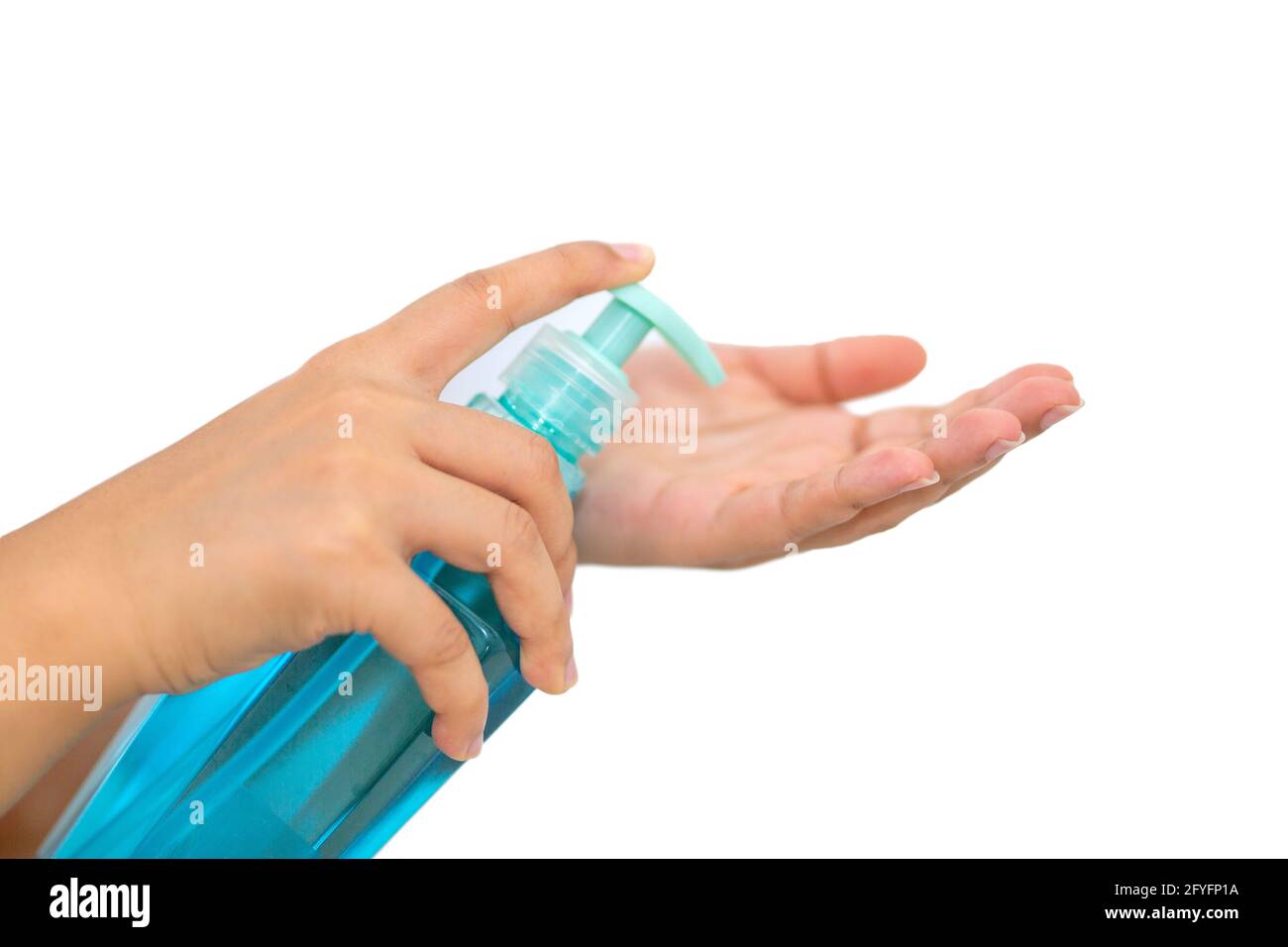 Hand sanitizer woman applying sanitizing gel liquid rubbing hands clean ...