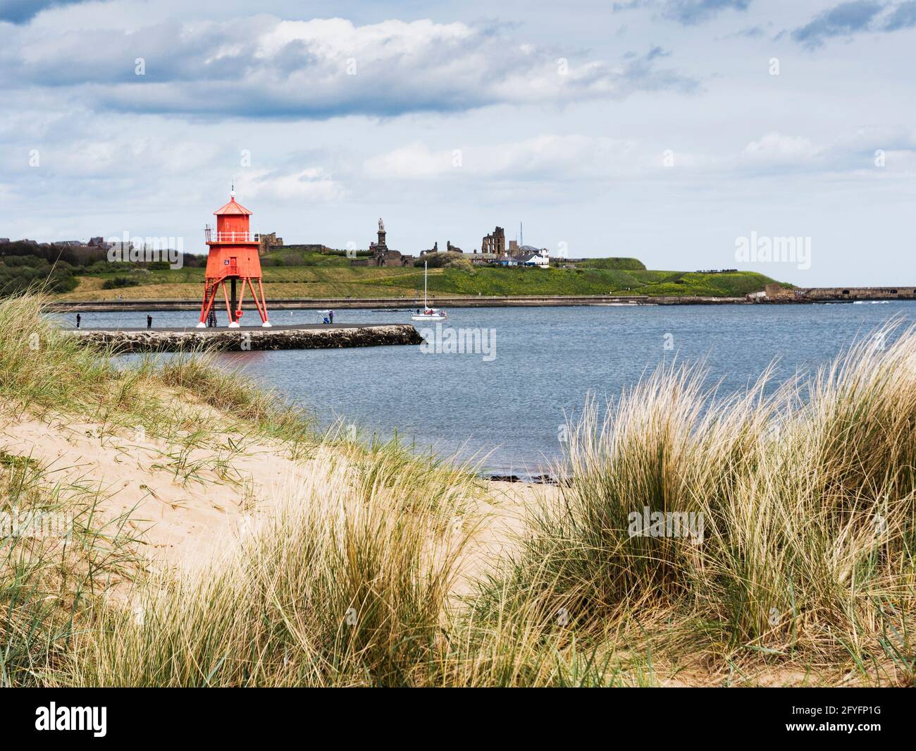 View form the beach at South Shields, South Tyneside, UK to Tynemouth ...