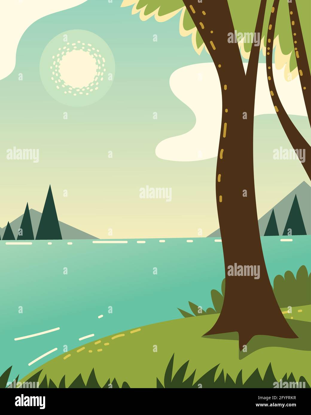 forest scene tree river Stock Vector Image & Art - Alamy