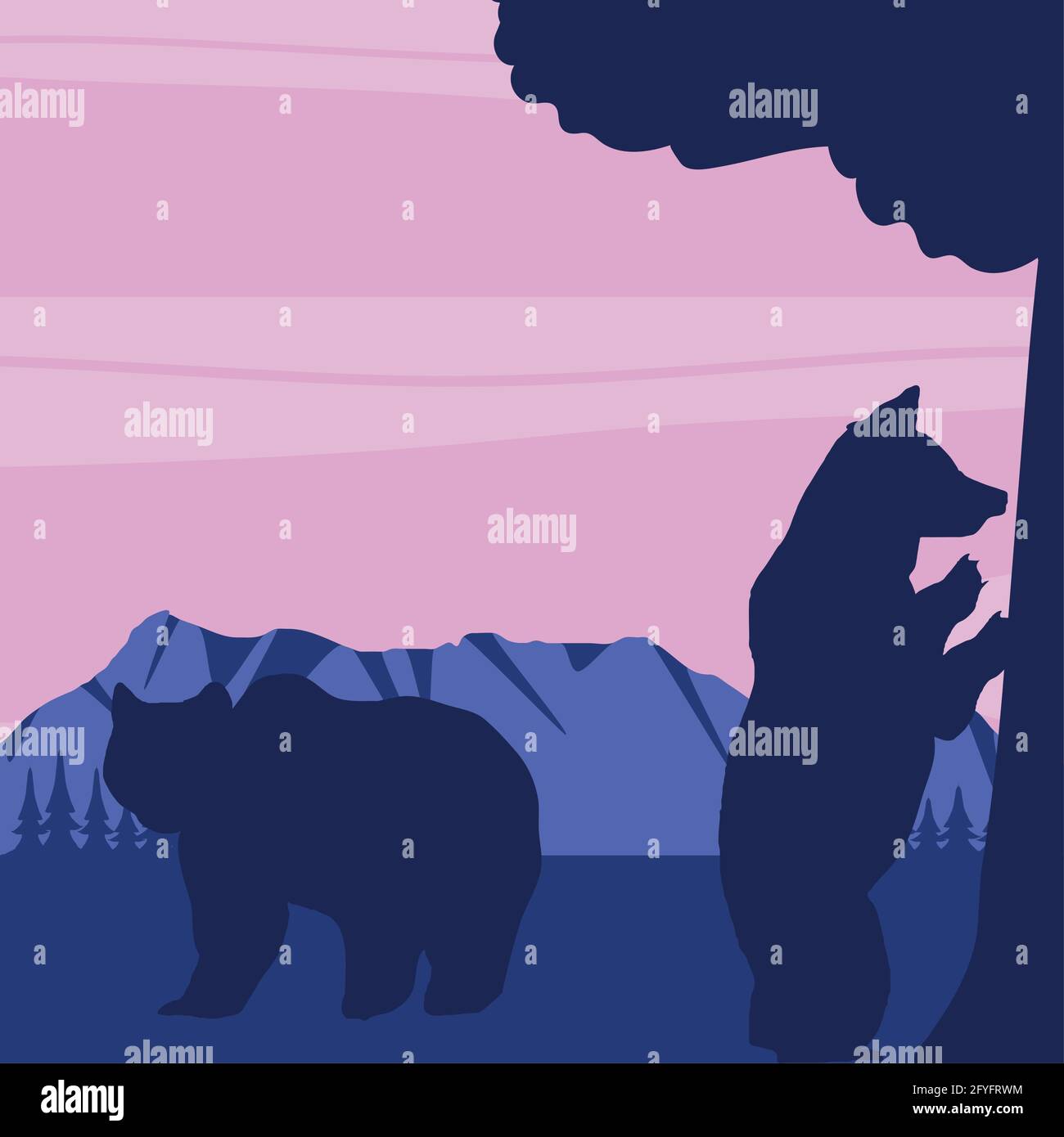 silhouette bears tree Stock Vector Image & Art - Alamy