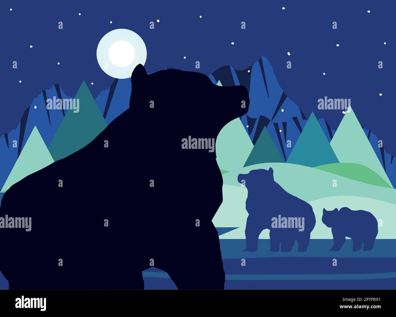 silhouette night bears Stock Vector Image & Art - Alamy
