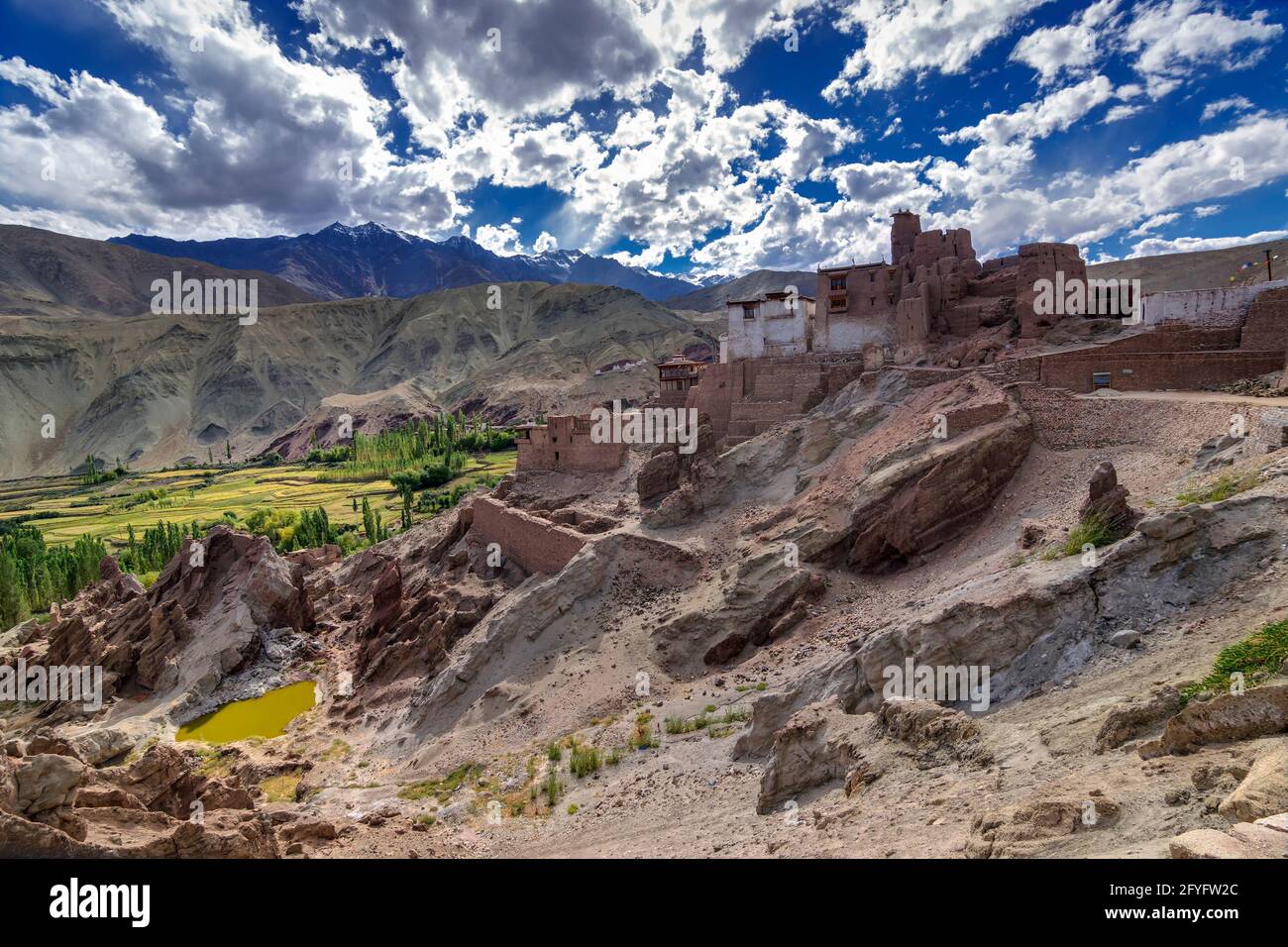 Ruins and Basgo Monastery surrounded with stones and rocks , Leh ...