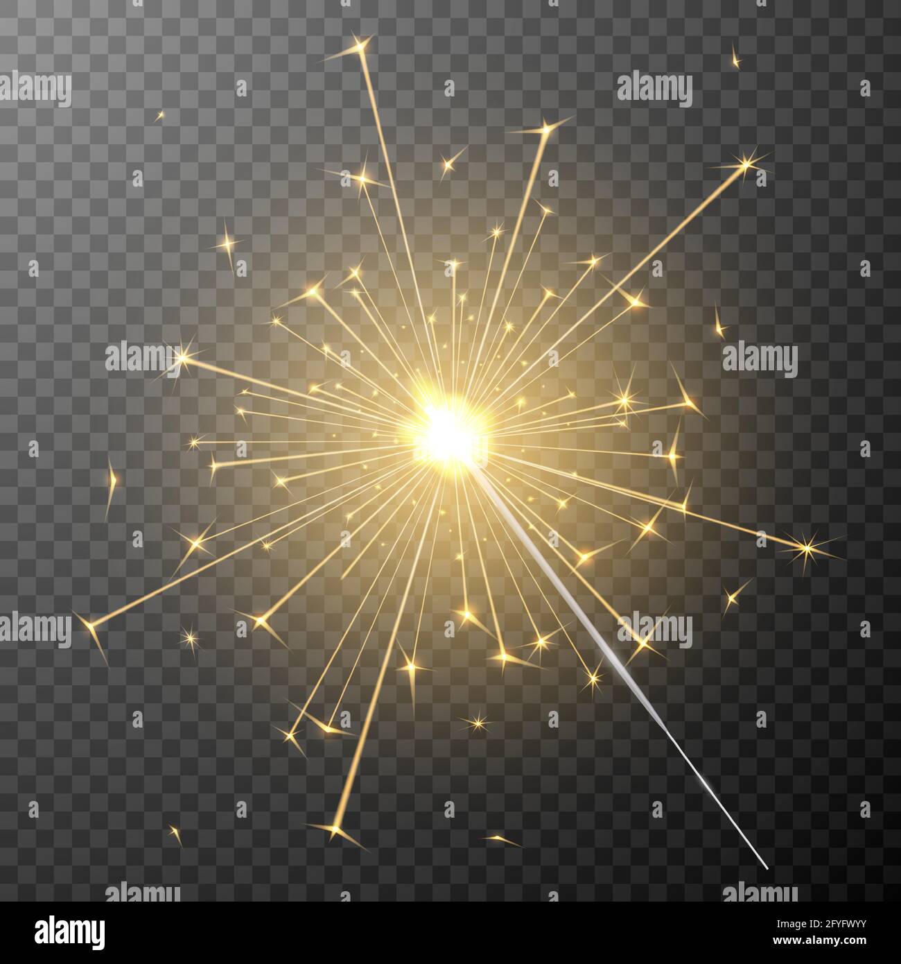 New Year realistic sparkler isolated on transparent background. Vector ...