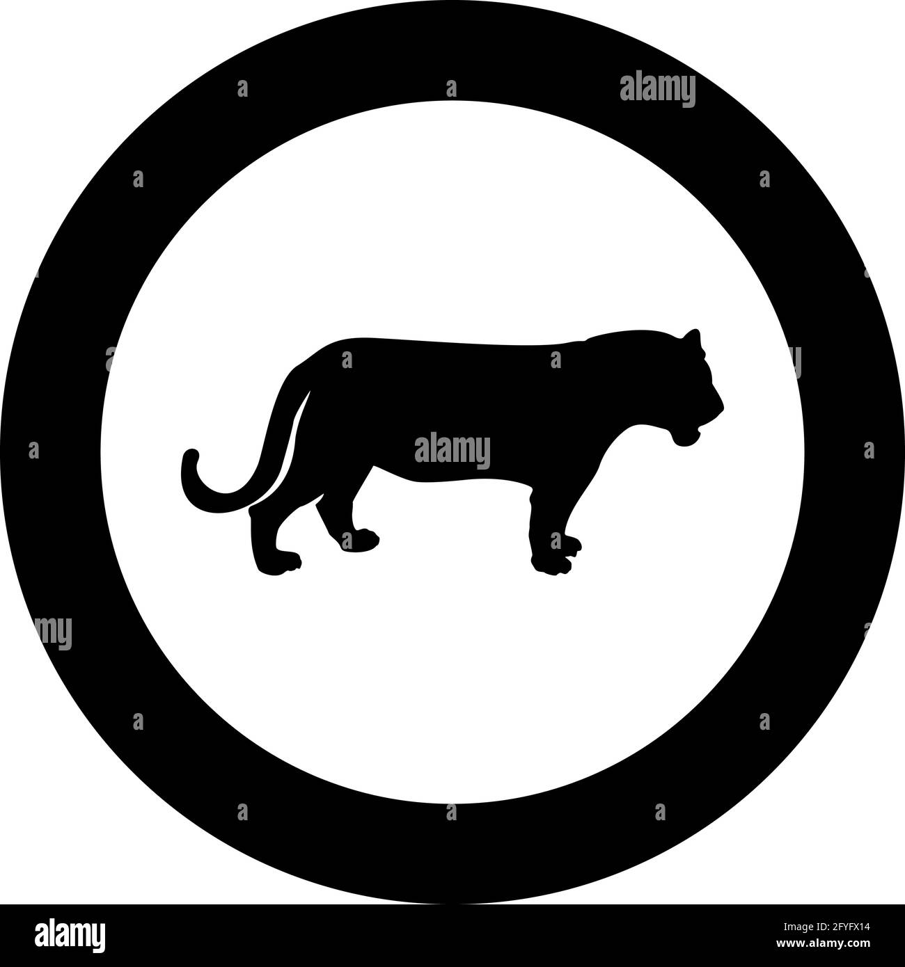 Tiger silhouette in circle round black color vector illustration solid ...