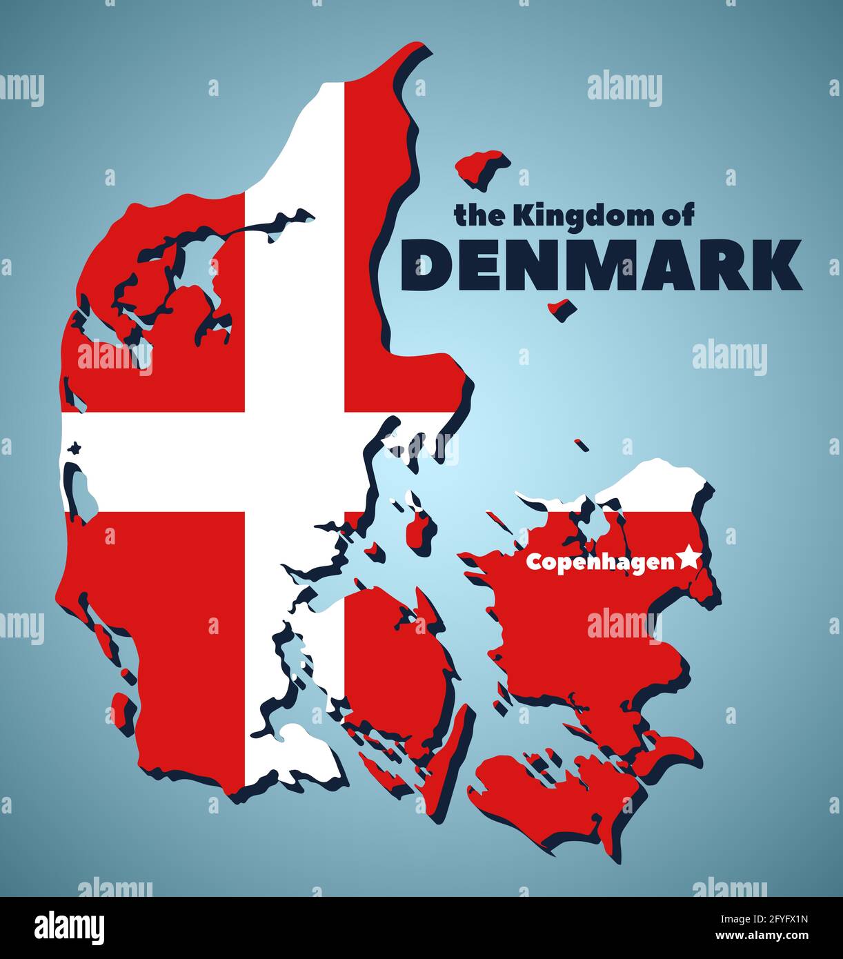 silhouette of Denmark territory, map in national flag colors, vector ...