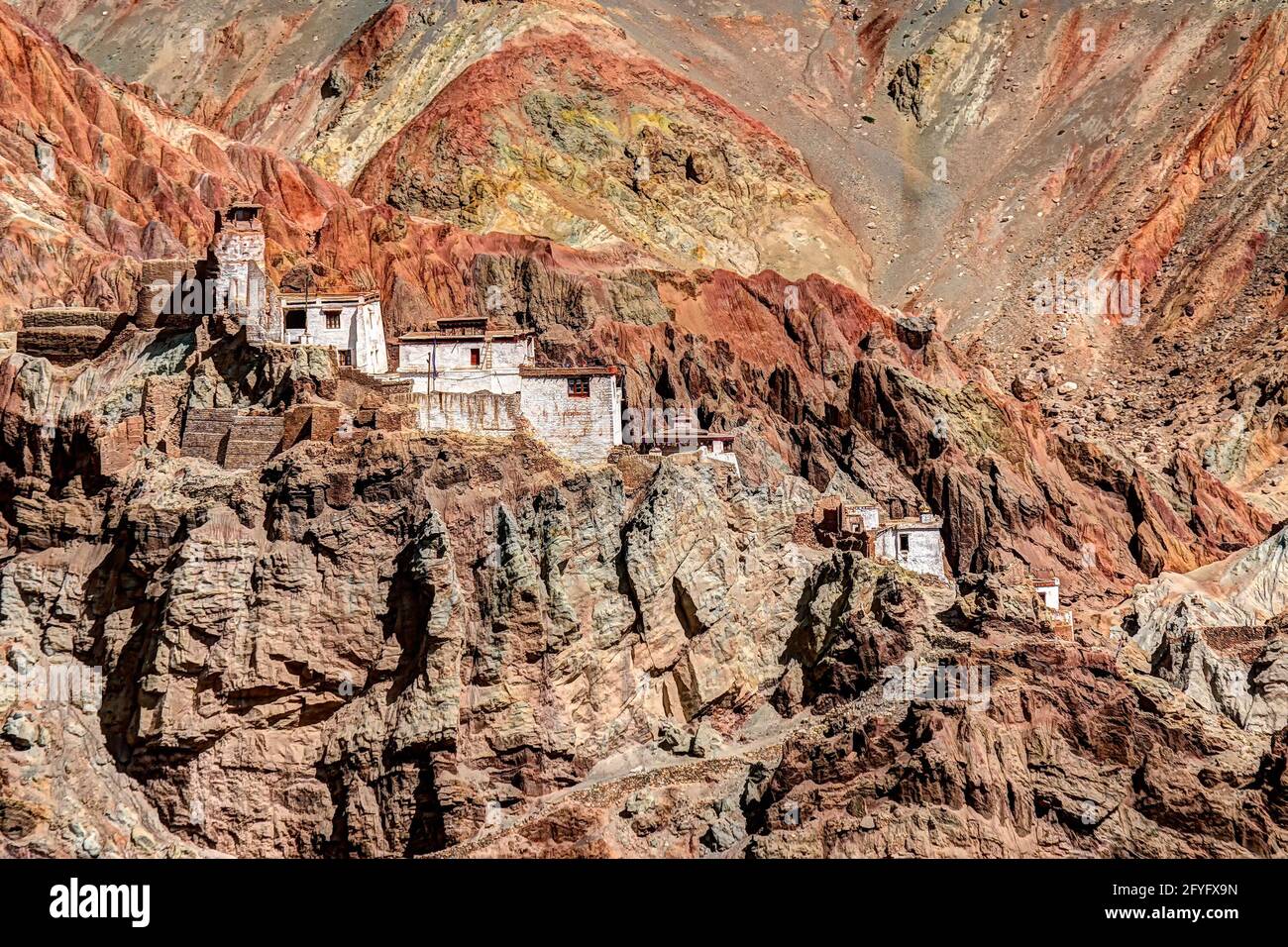 Ruins and Basgo Monastery surrounded with stones and rocks , Leh ...