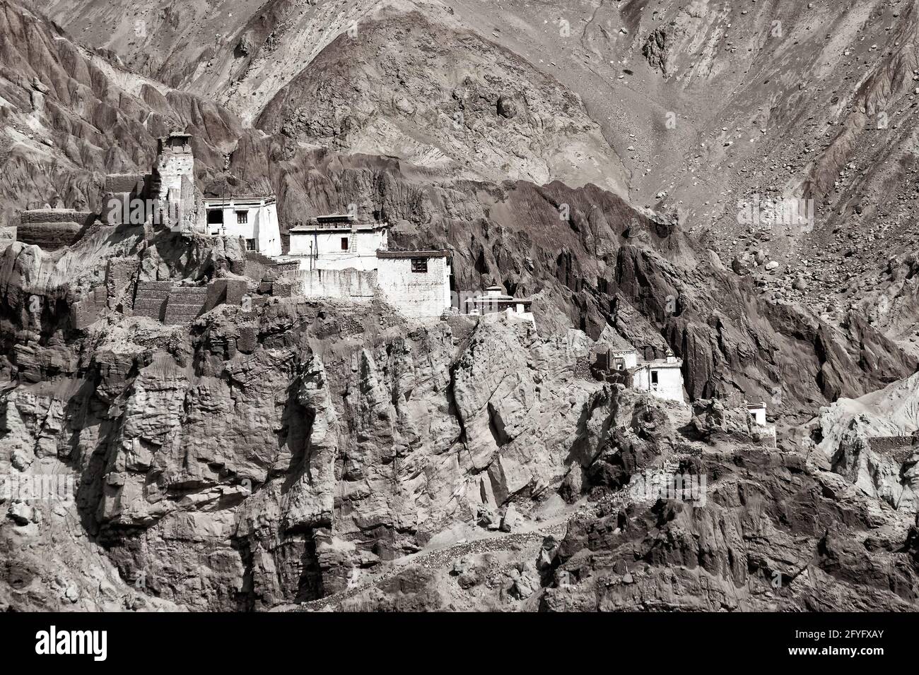 Ruins and Basgo Monastery surrounded with stones and rocks , Leh ...