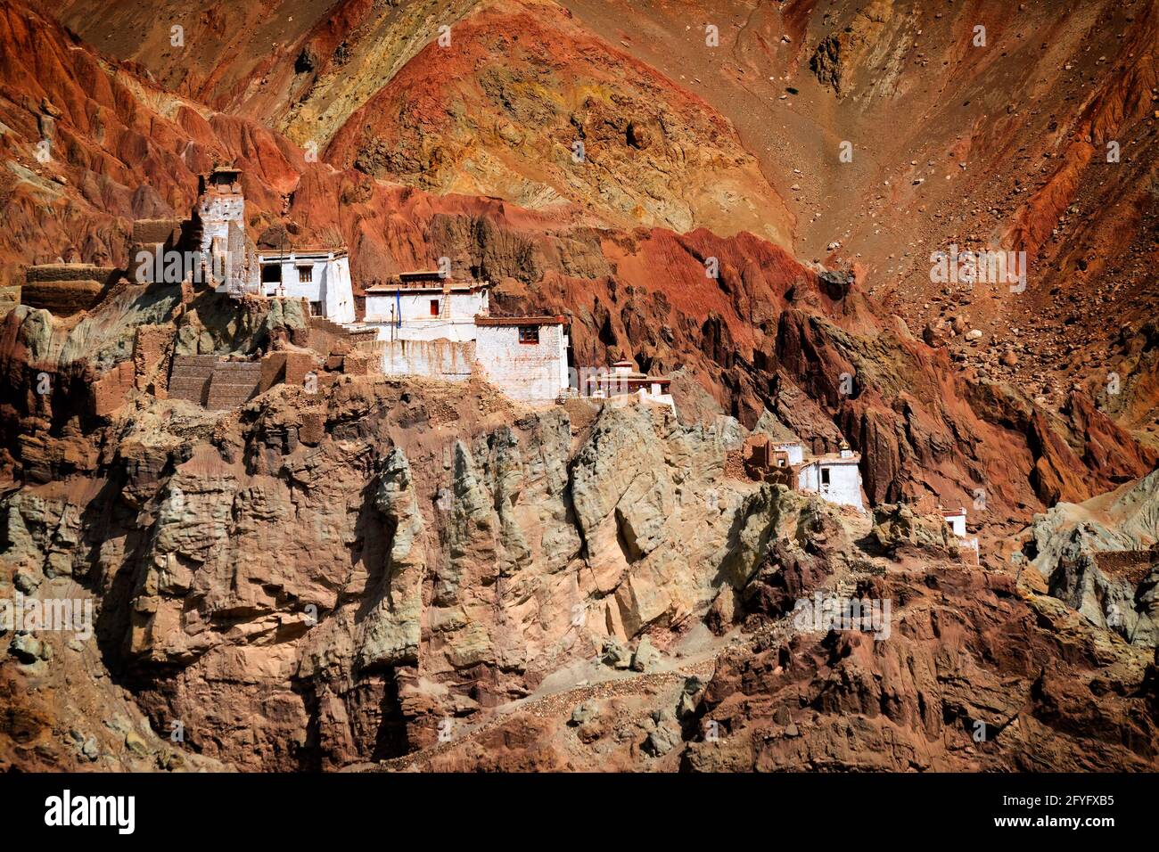 Ruins and Basgo Monastery surrounded with stones and rocks , Leh ...