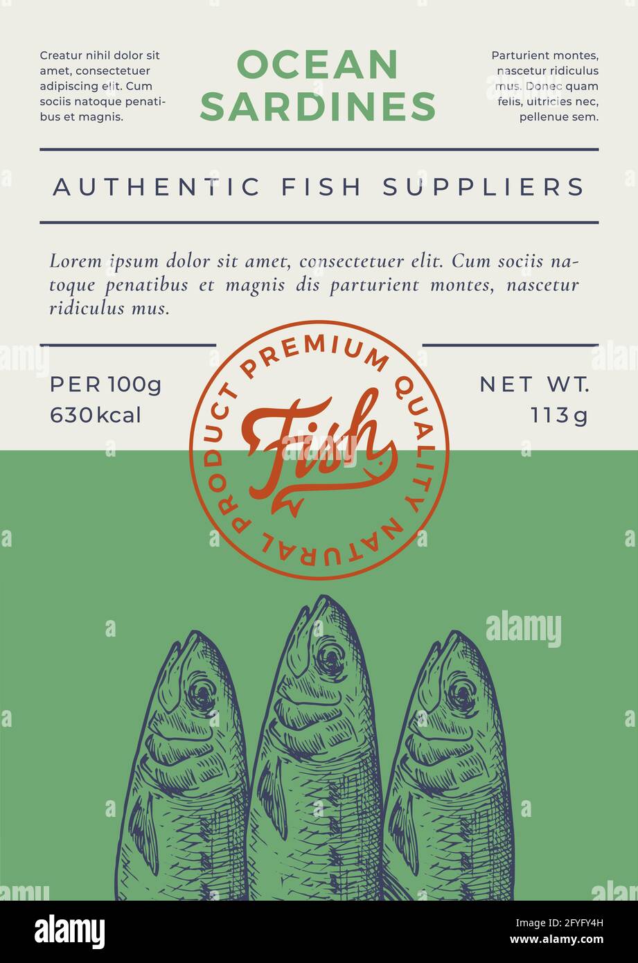 Ocean Fish Abstract Vector Packaging Design or Label. Modern Typography ...