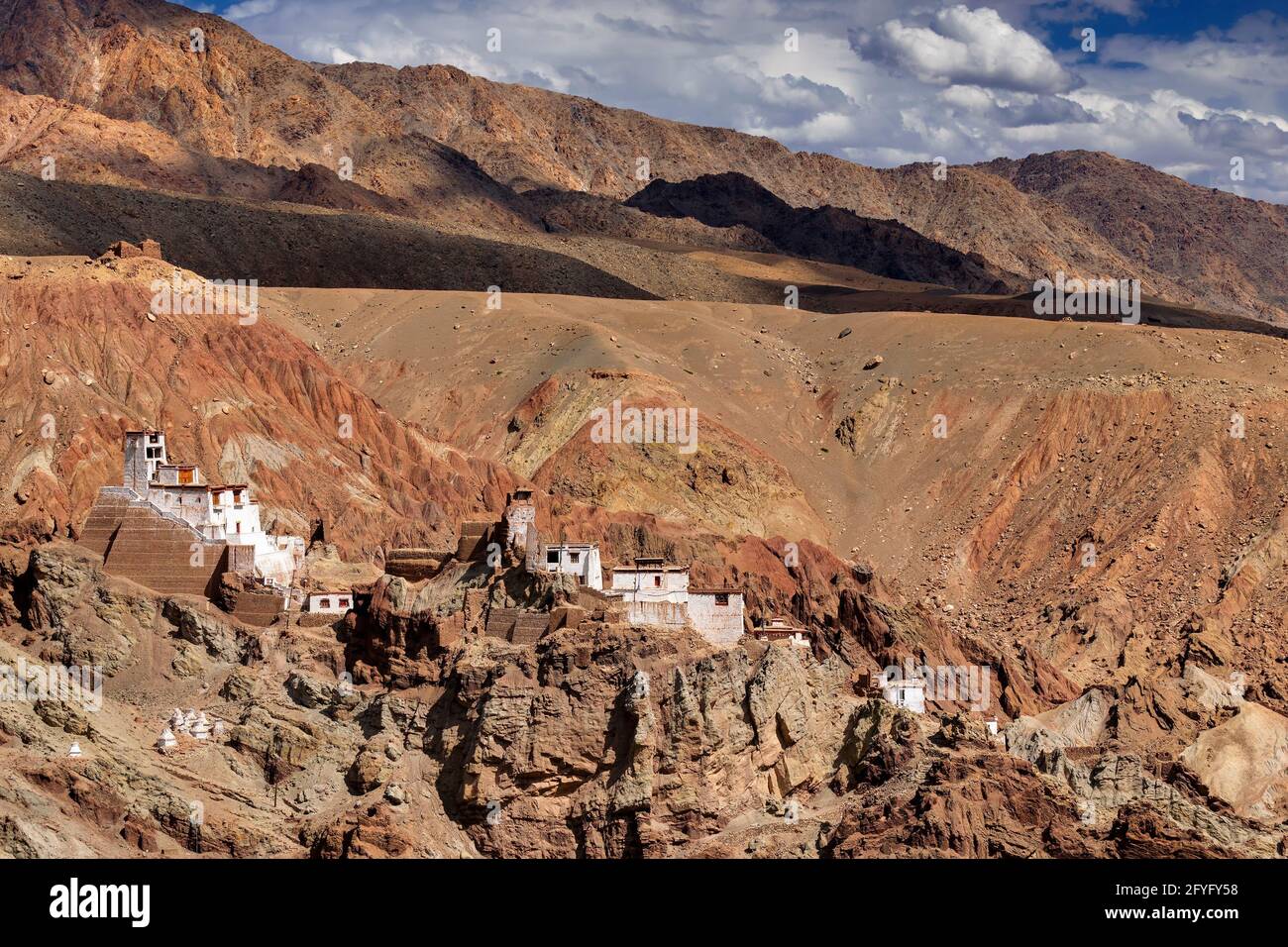 Ruins and Basgo Monastery surrounded with stones and rocks , Leh ...